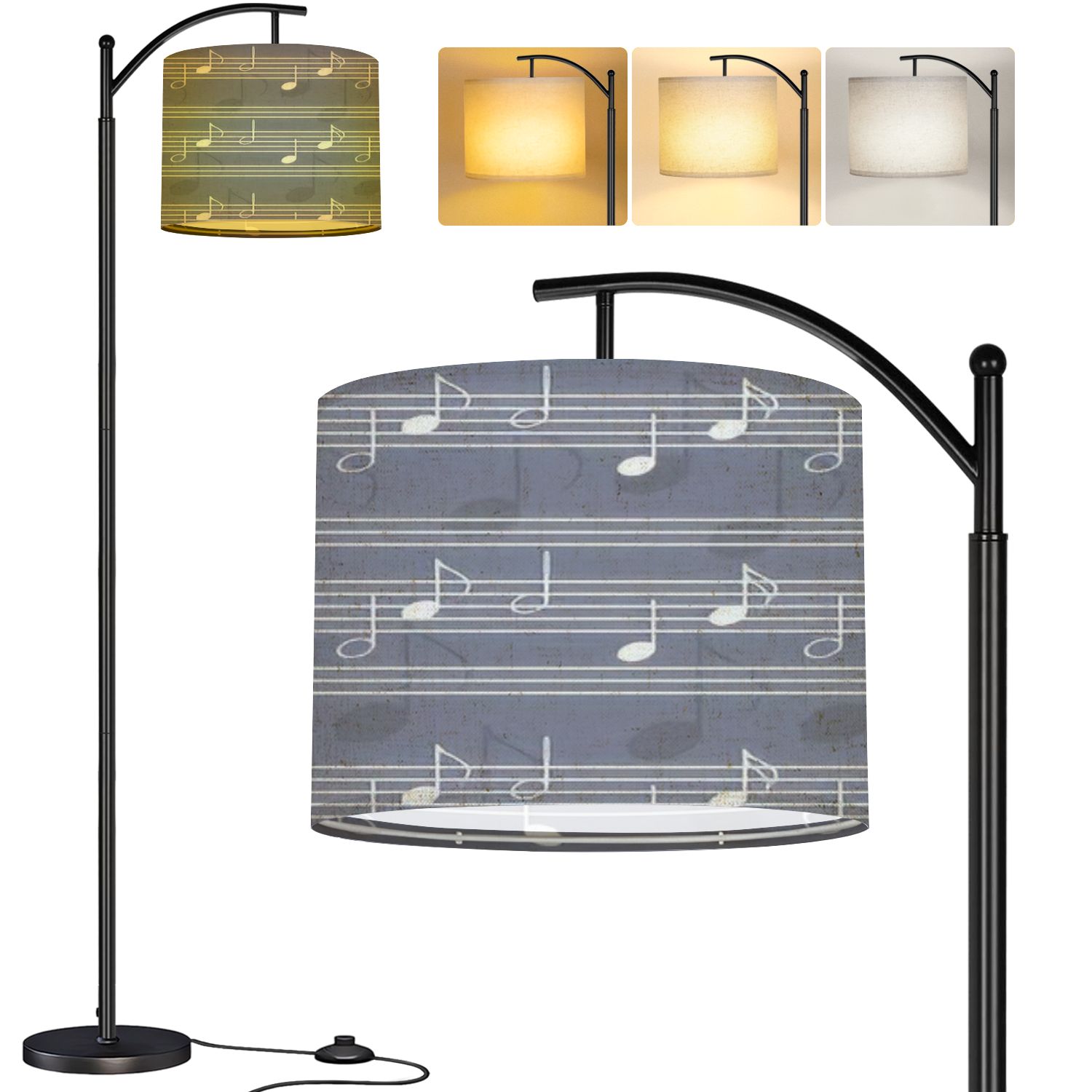 Arc Floor Lamp Seamless music staff notes Elegant print various musical ...