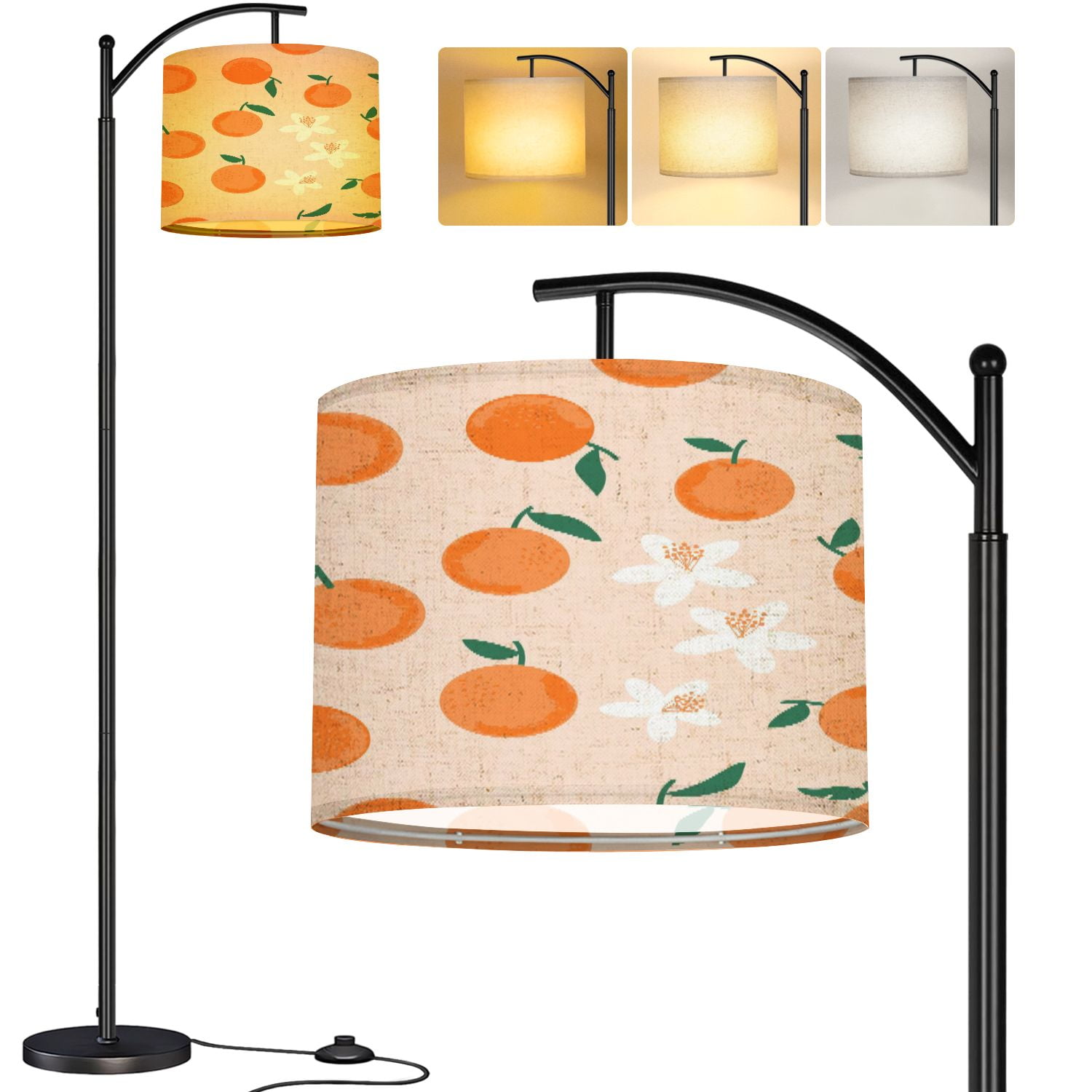 Arc Floor Lamp Seamless orange green leaves pastel peach Cute hand ...
