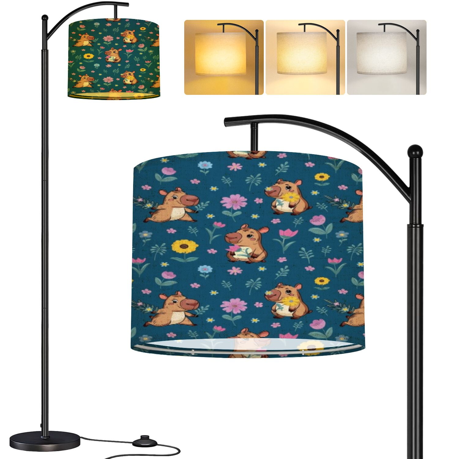 Arc Floor Lamp Seamless pattern Capybara Spring Summer flowers tulips ...