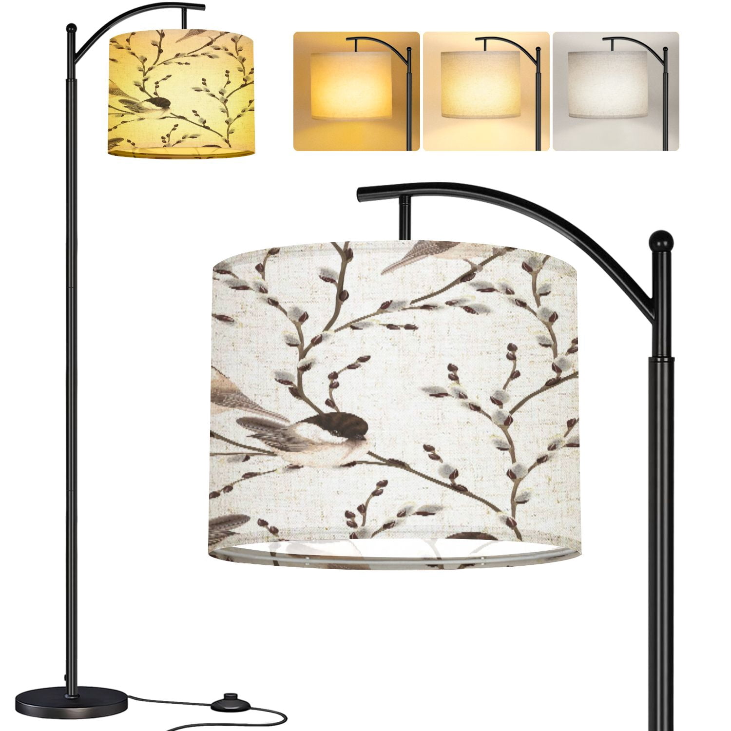 Arc Floor Lamp Seamless pattern Willow branches birds Black capped ...