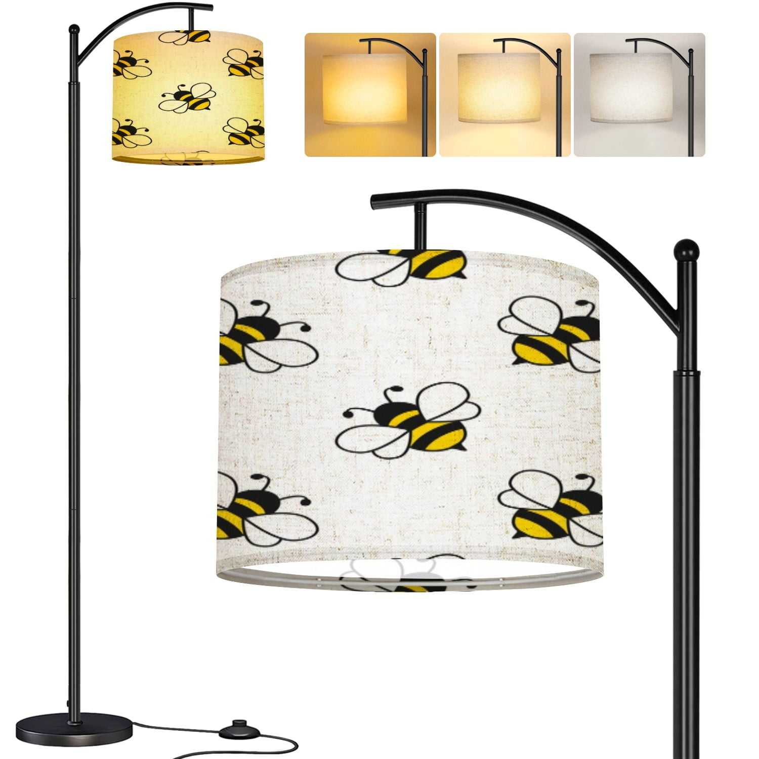 Arc Floor Lamp Seamless pattern bees cartoon black yellow bees white ...