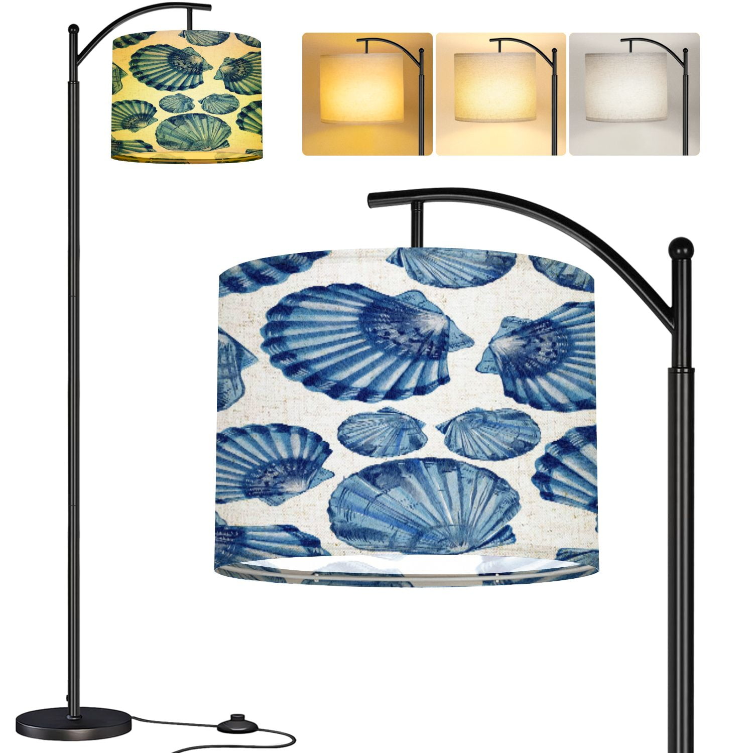 Arc Floor Lamp Seamless pattern blue seashells Sea shells watercolor ...