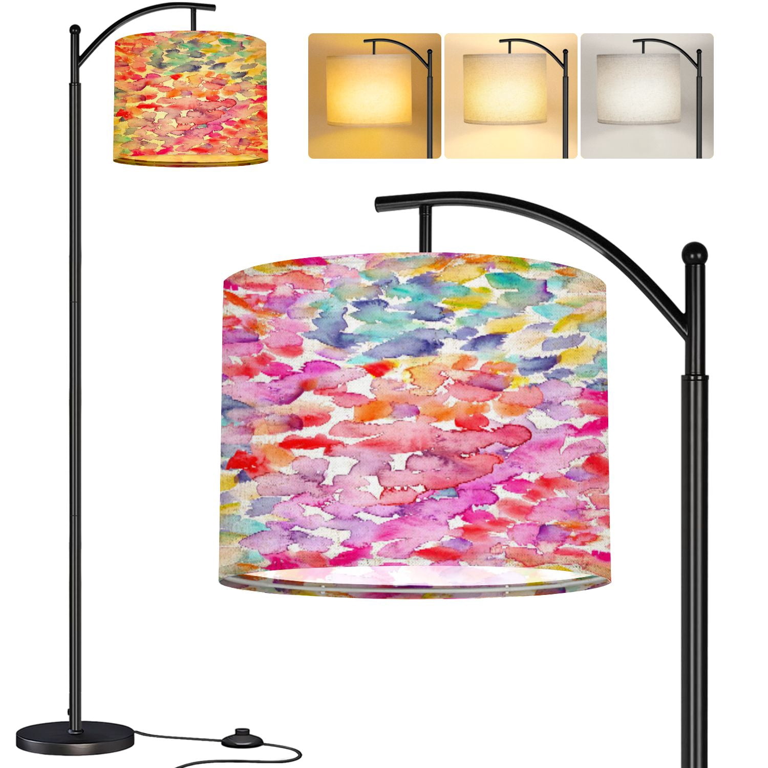 Arc Floor Lamp Seamless pattern bright pink turquoise blue yellow dots ...