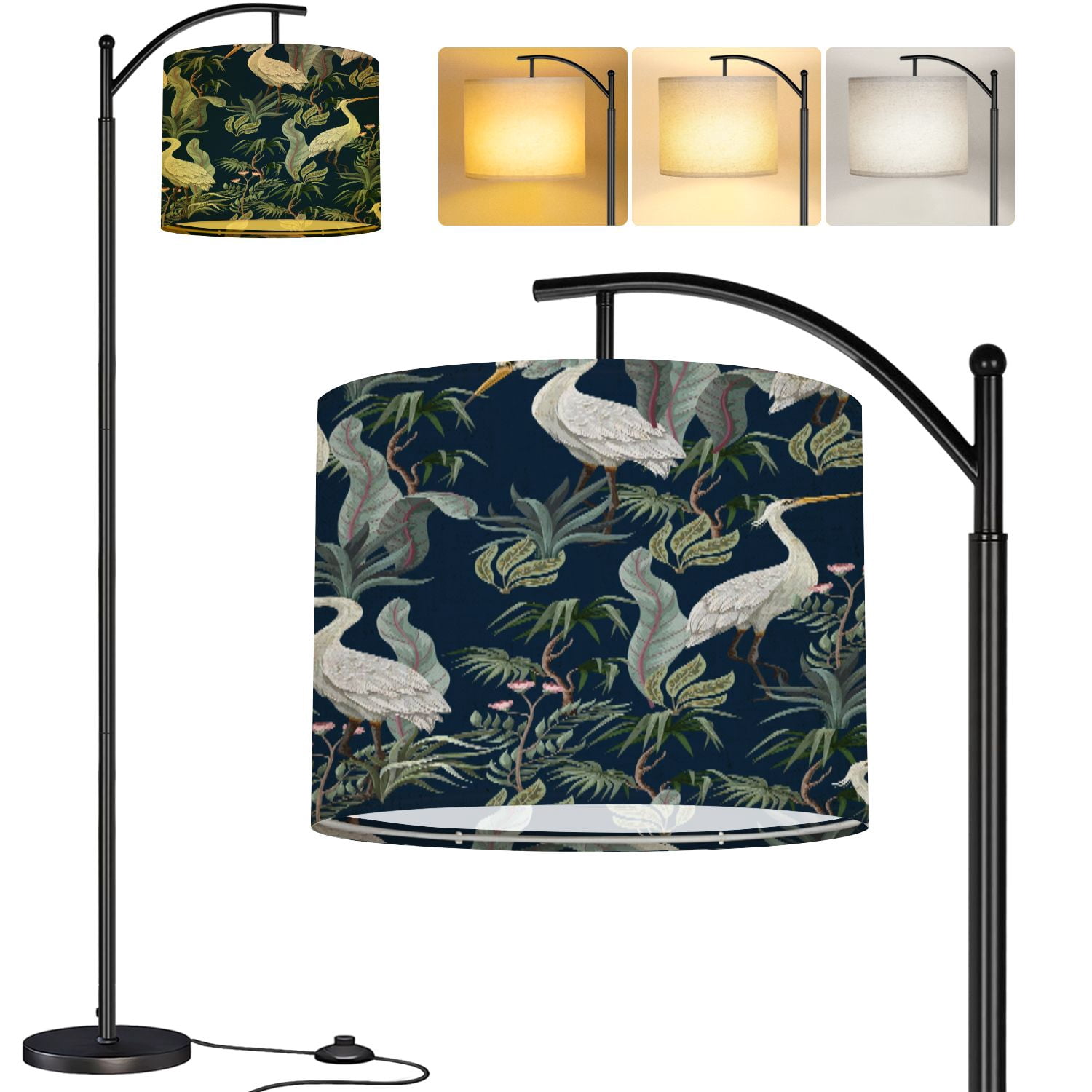 Arc Floor Lamp Seamless pattern chinoiserie style herons birds peonies ...