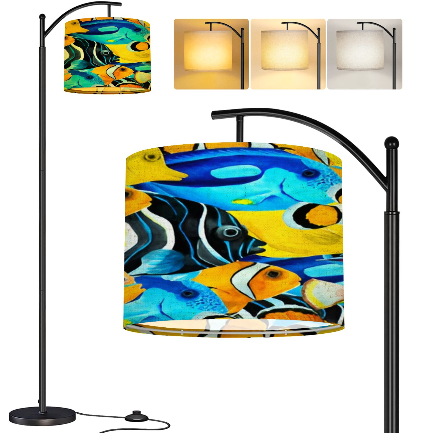 Arc Floor Lamp Seamless pattern colorful tropical fish angelfish blue ...