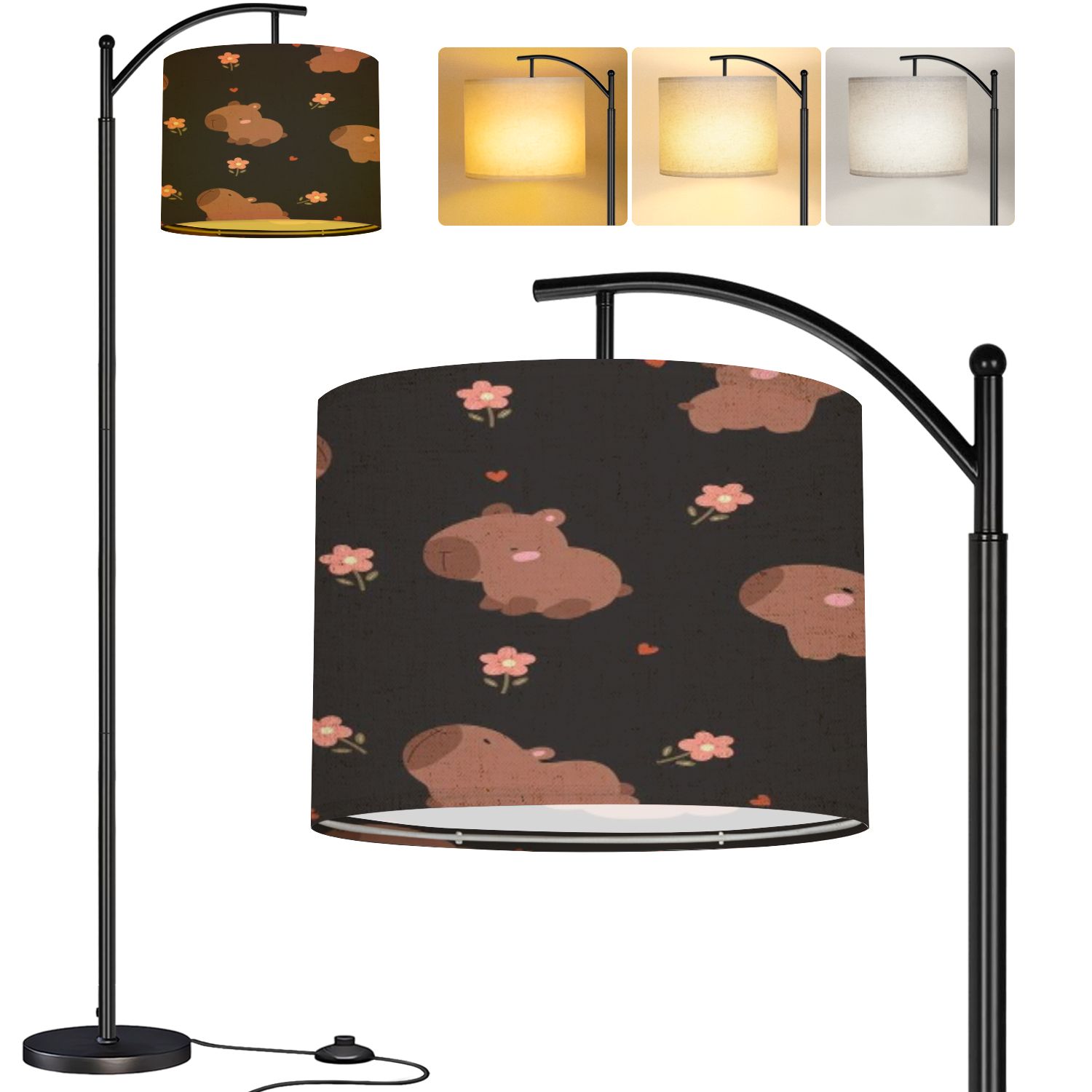 Arc Floor Lamp Seamless pattern cute capybaras hearts flowers Tall ...