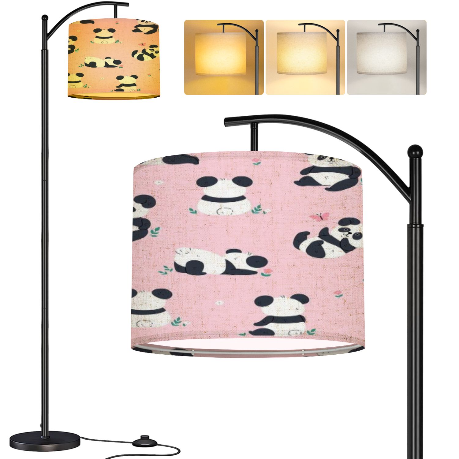 Arc Floor Lamp Seamless pattern cute kawaii pandas pink graphics Tall ...