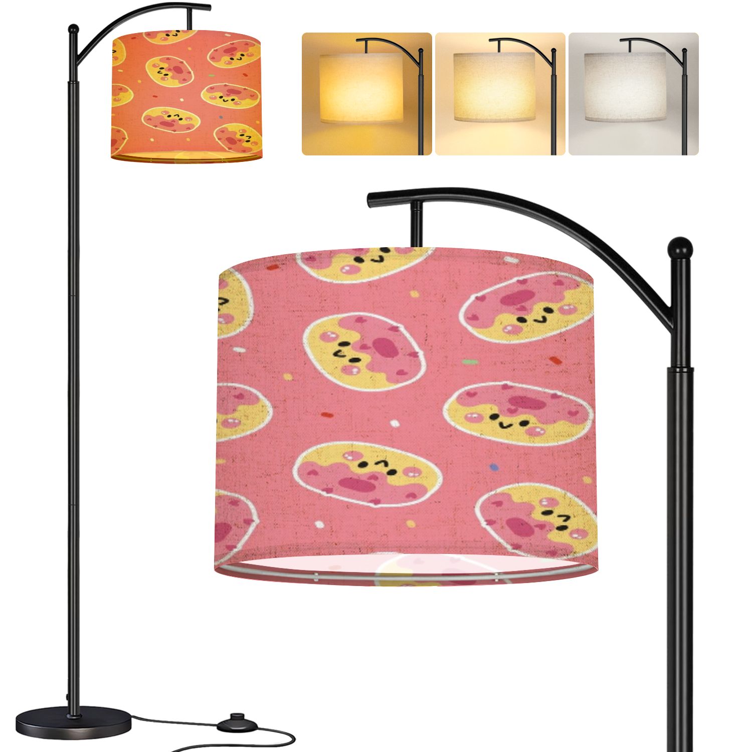 Arc Floor Lamp Seamless pattern cute smile face strawberry donut ...