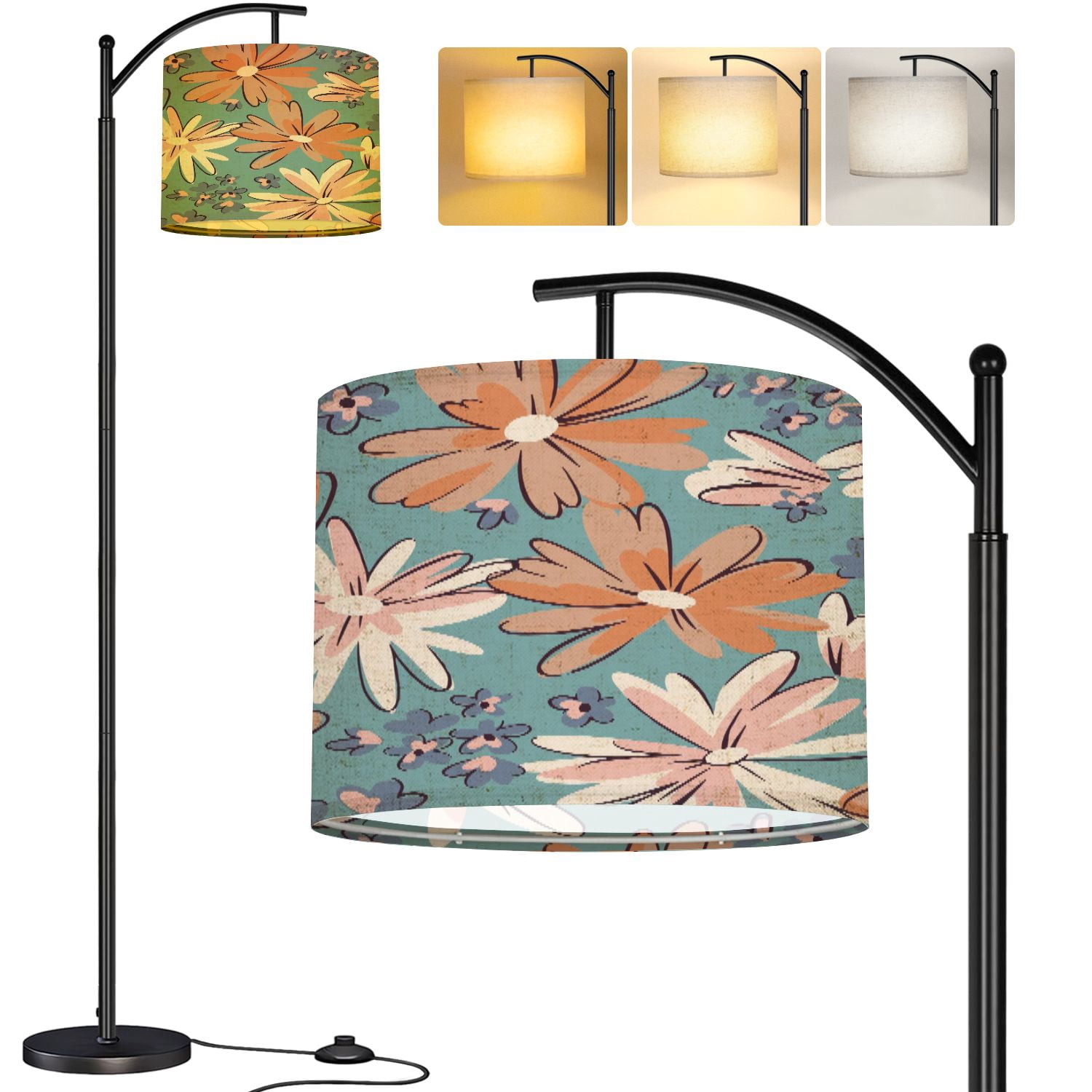 Arc Floor Lamp Seamless pattern daisies Mixed small large blooming ...
