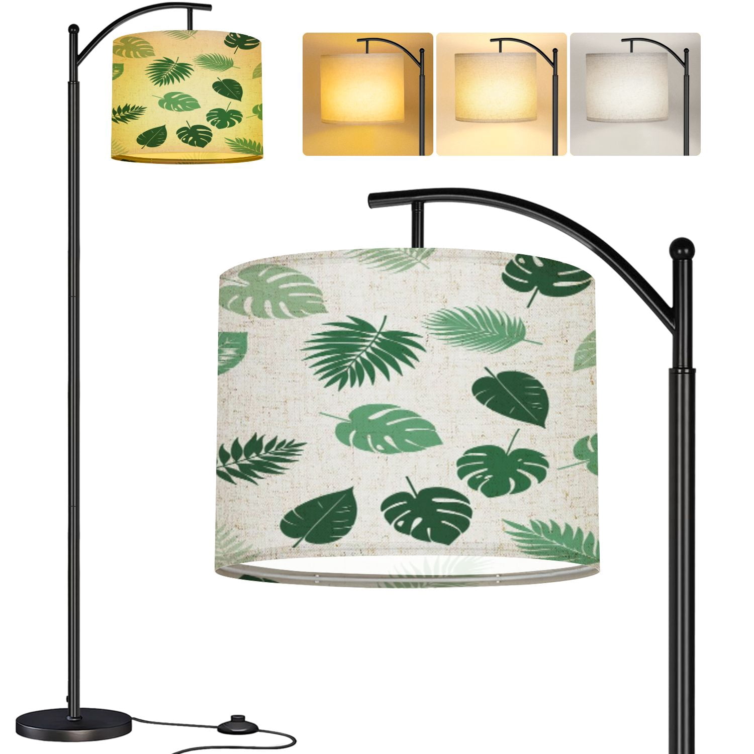 Arc Floor Lamp Seamless pattern exotic leaves white tropical plants ...