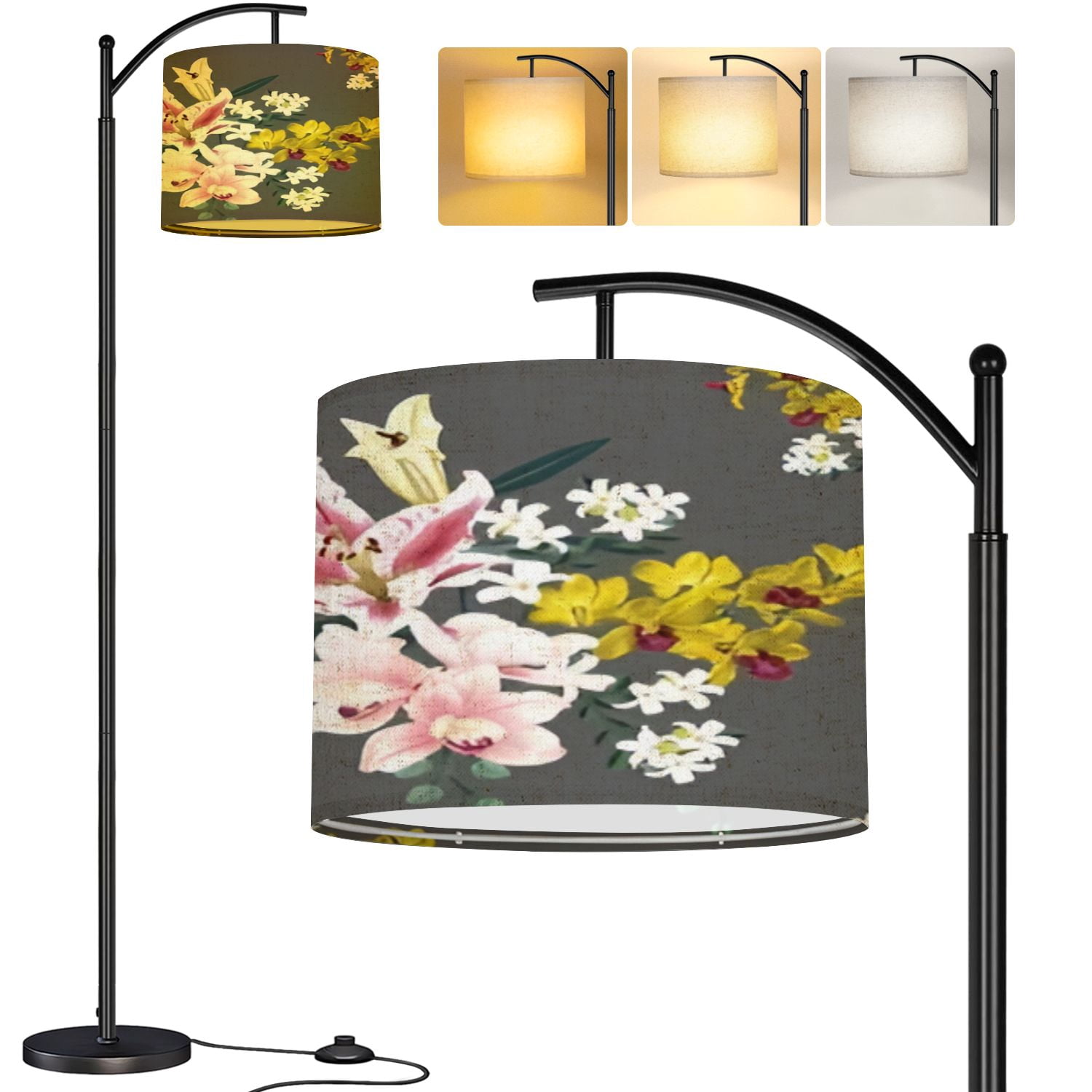 Arc Floor Lamp Seamless pattern floral pink Orchid lily flowers ...