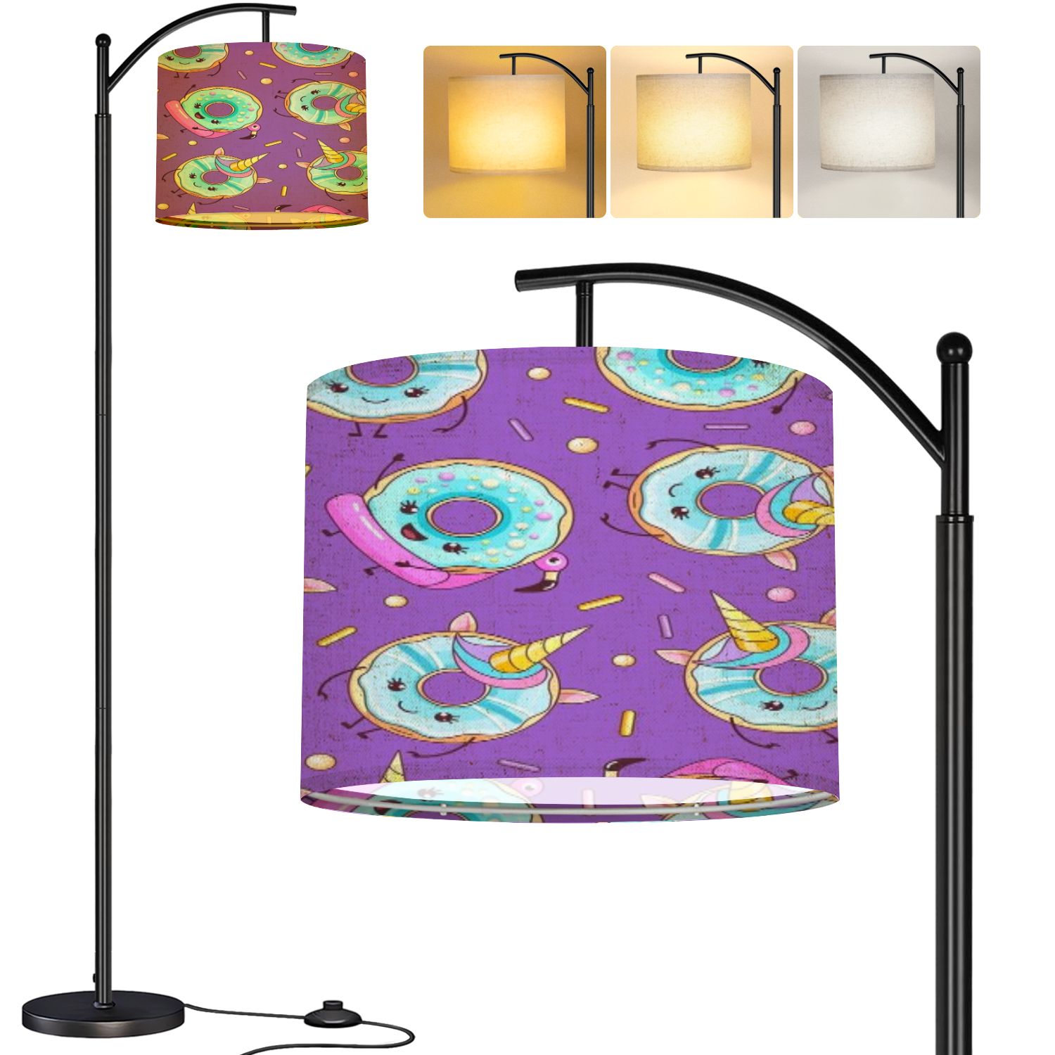 Arc Floor Lamp Seamless pattern funny kawaii sweet donuts like Cartoon ...