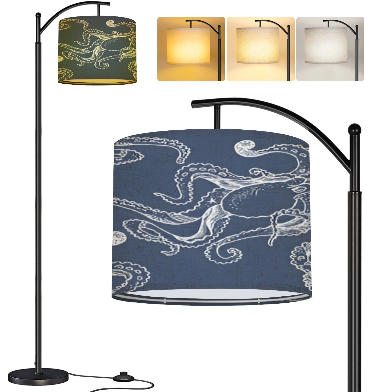 Arc Floor Lamp Seamless pattern hand drawn octopus Tall Modern Standing ...