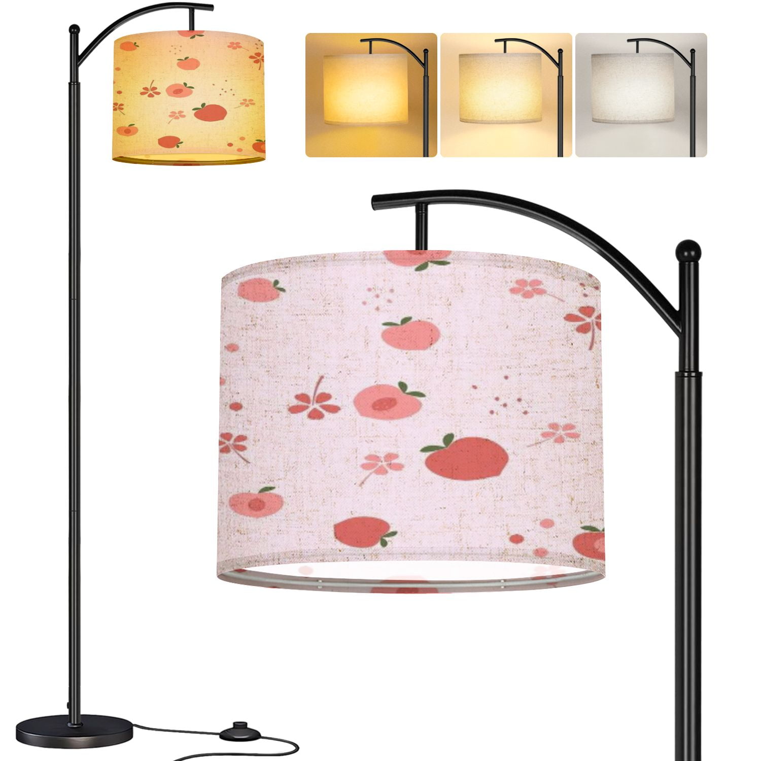 Arc Floor Lamp Seamless pattern peach fruit cute flower pink Tall ...