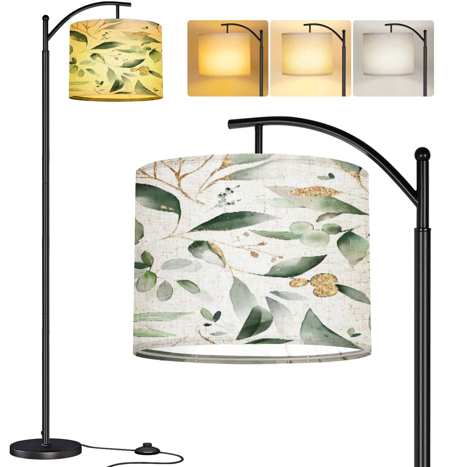 Arc Floor Lamp Seamless pattern spring leaves eucalyptus Hand drawn ...