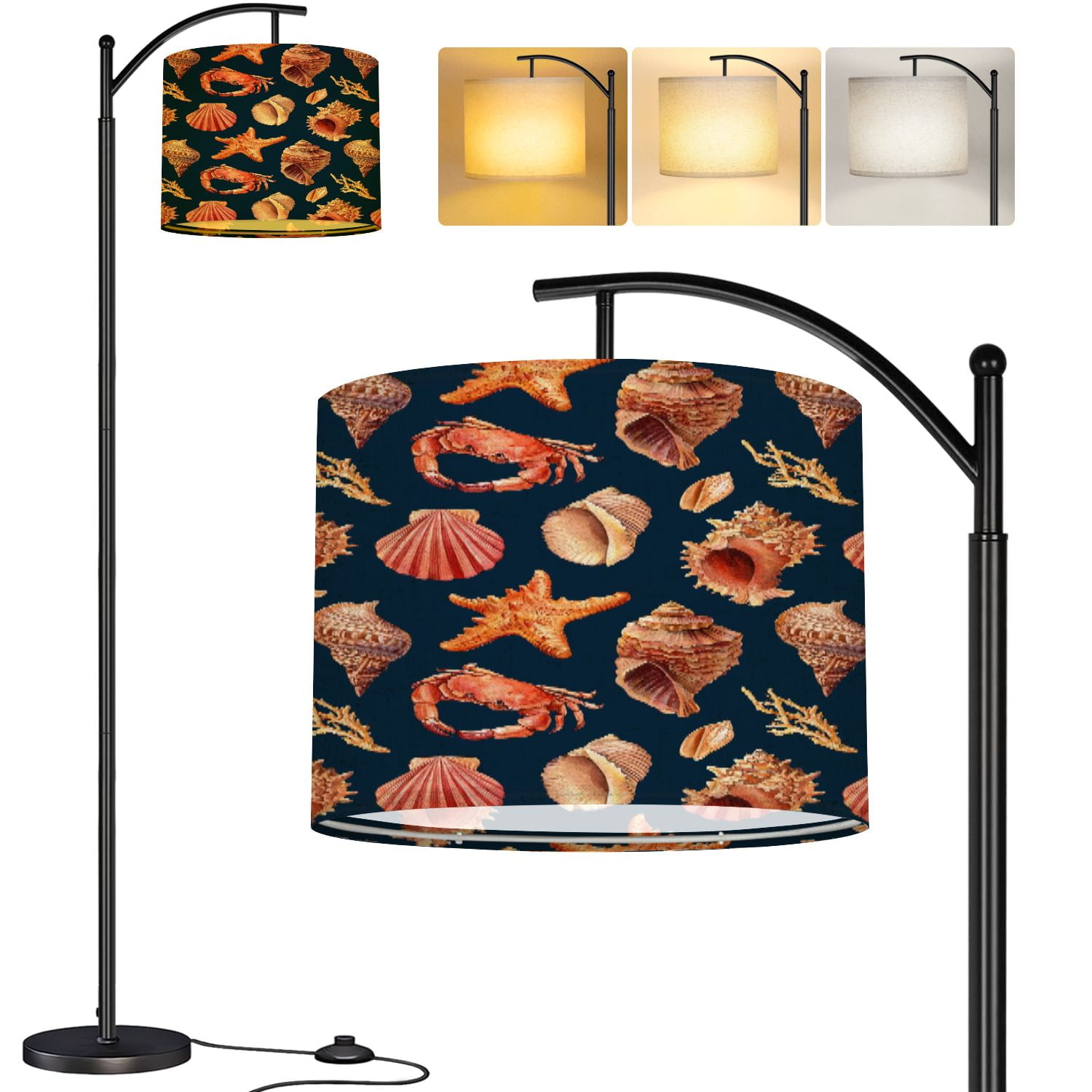 Arc Floor Lamp Seamless pattern starfish crab shells Dark blue for ...