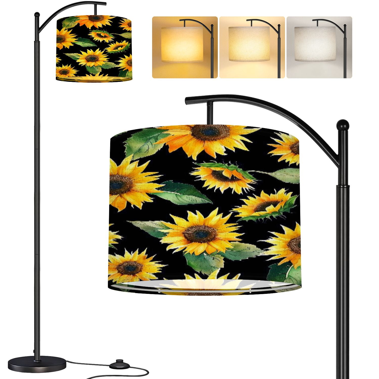Arc Floor Lamp Seamless pattern sunflowers black Collection decorative ...