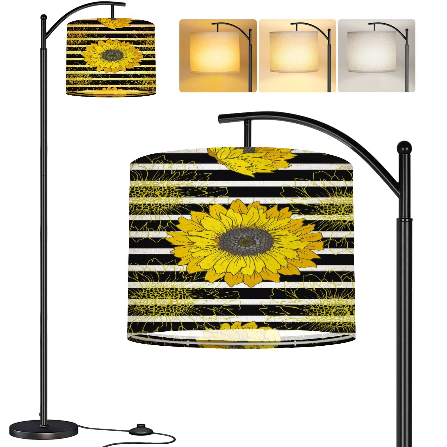 Arc Floor Lamp Seamless pattern sunflowers ribbon Tall Modern Standing ...