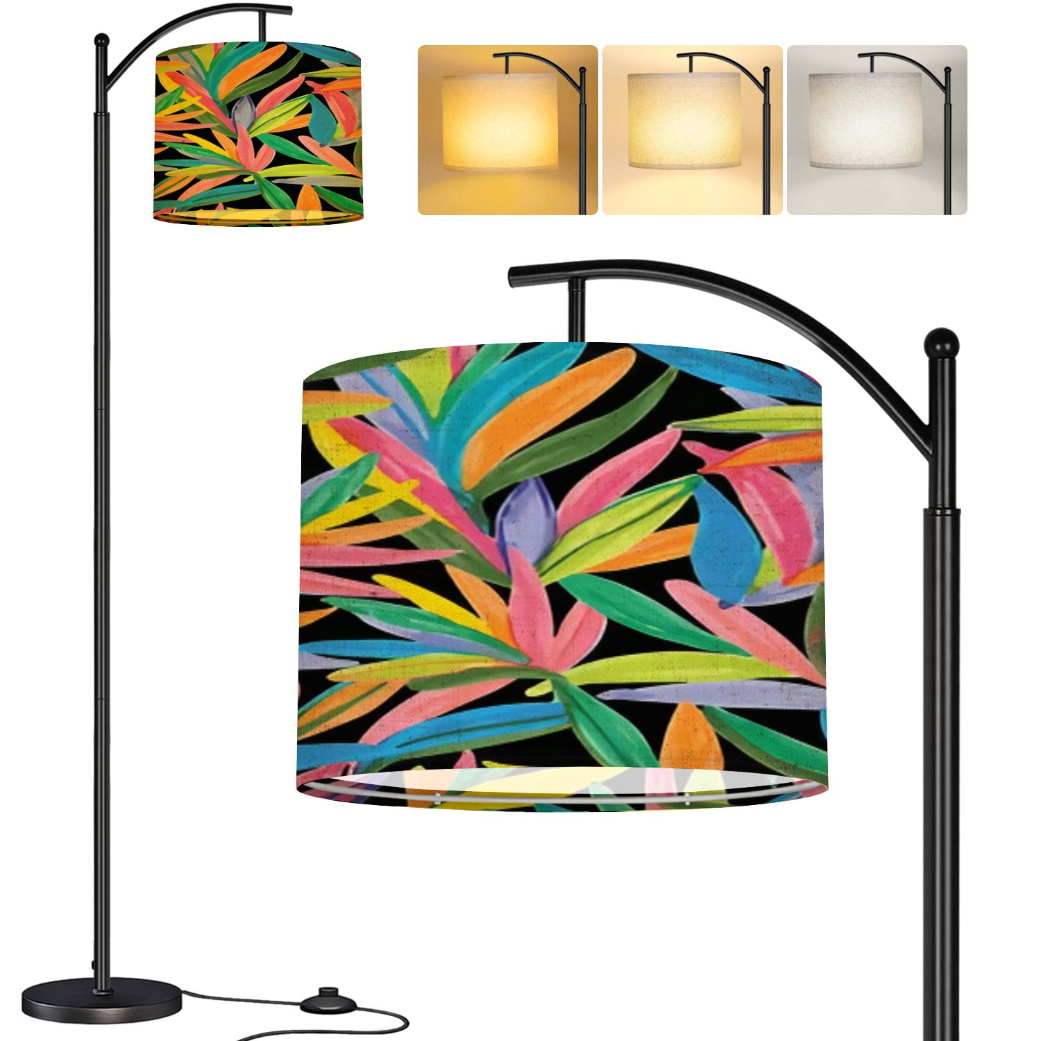 Arc Floor Lamp Seamless pattern tropical leaves Hand Drawn Abstract ...