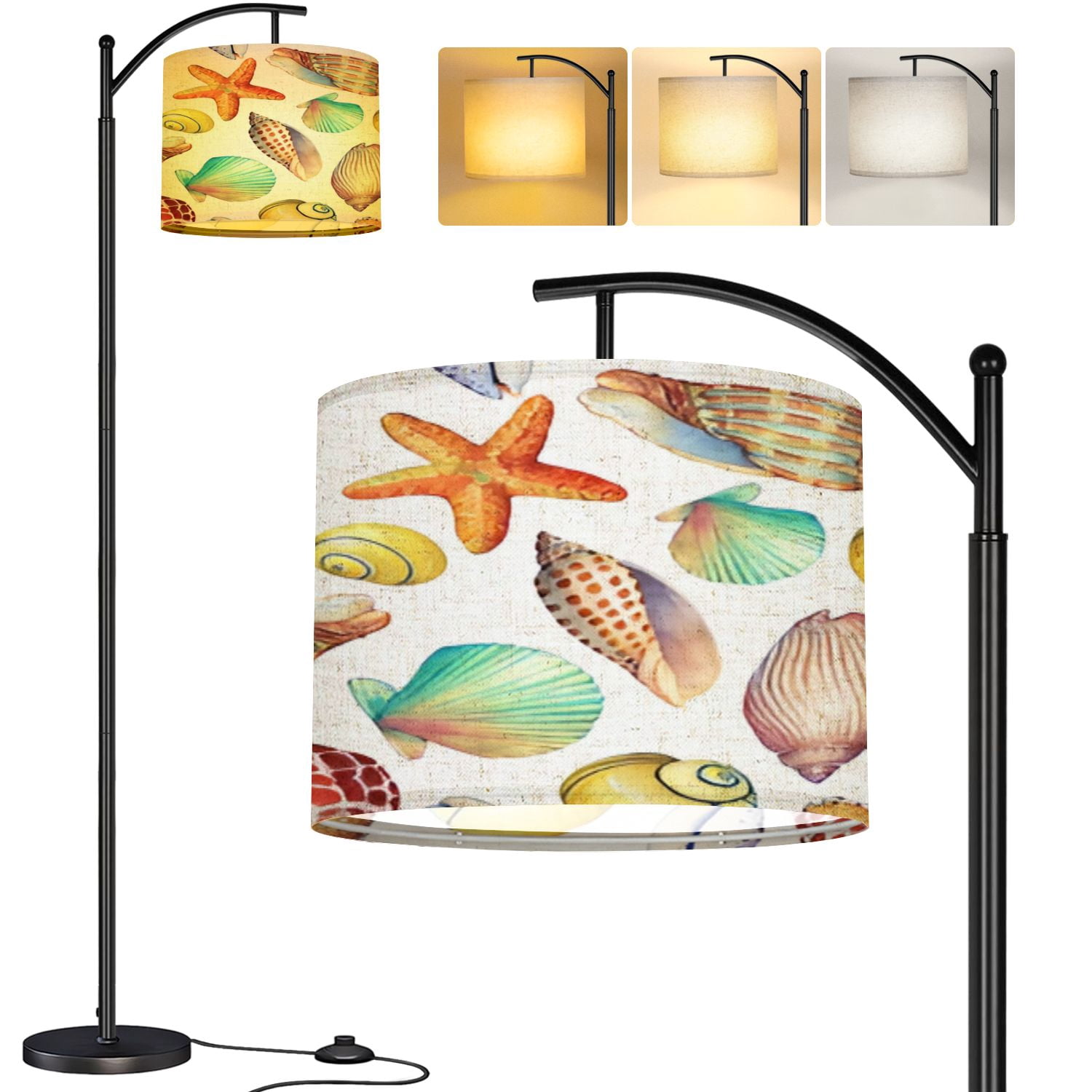 Arc Floor Lamp Seamless pattern underwater life objects white Marine ...