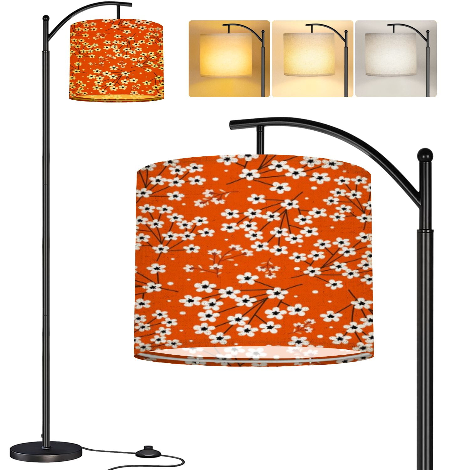 Arc Floor Lamp Seamless pattern white small flowers rich red Asian ...