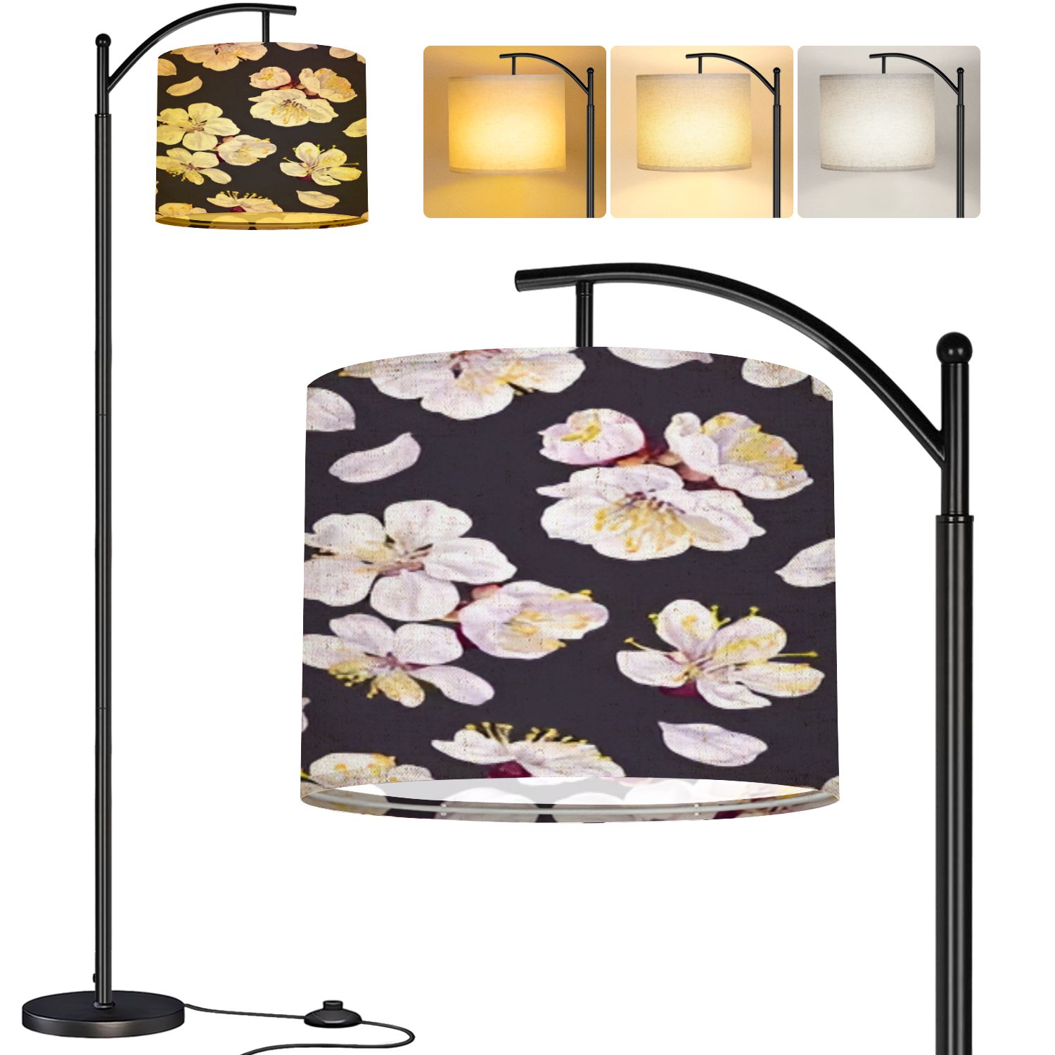 Arc Floor Lamp Seamless pattern white spring flowers fruit trees dark ...
