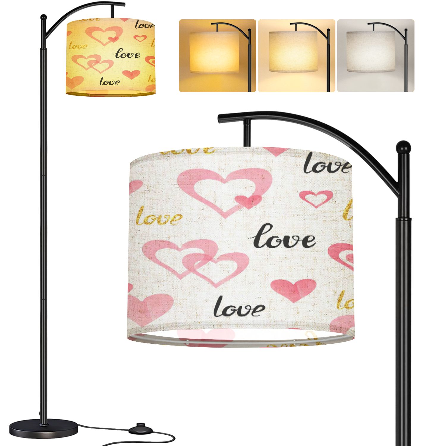 Arc Floor Lamp Seamless pink hearts Valentines Day love Tall Modern ...