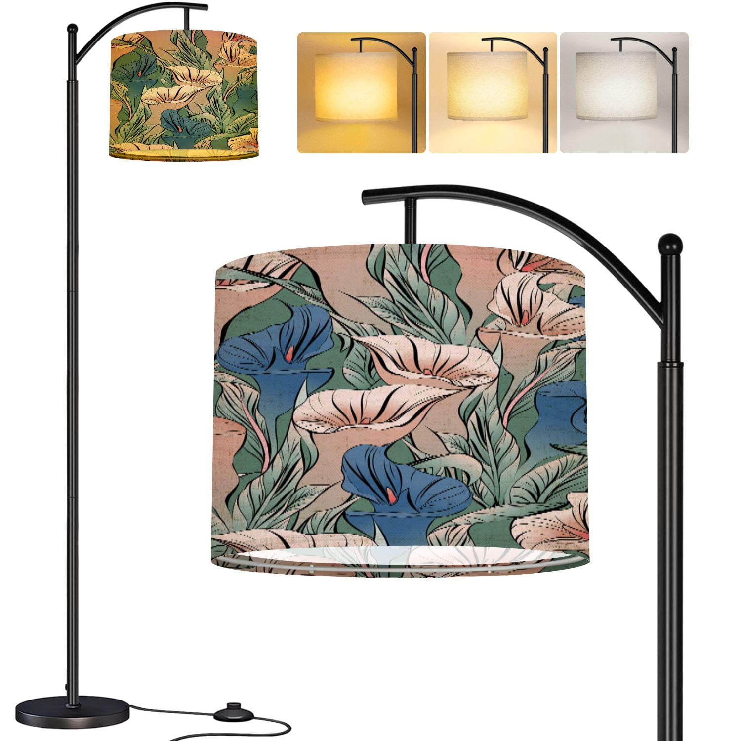 Arc Floor Lamp Seamless pink purple calla lilies Tall Modern Standing ...