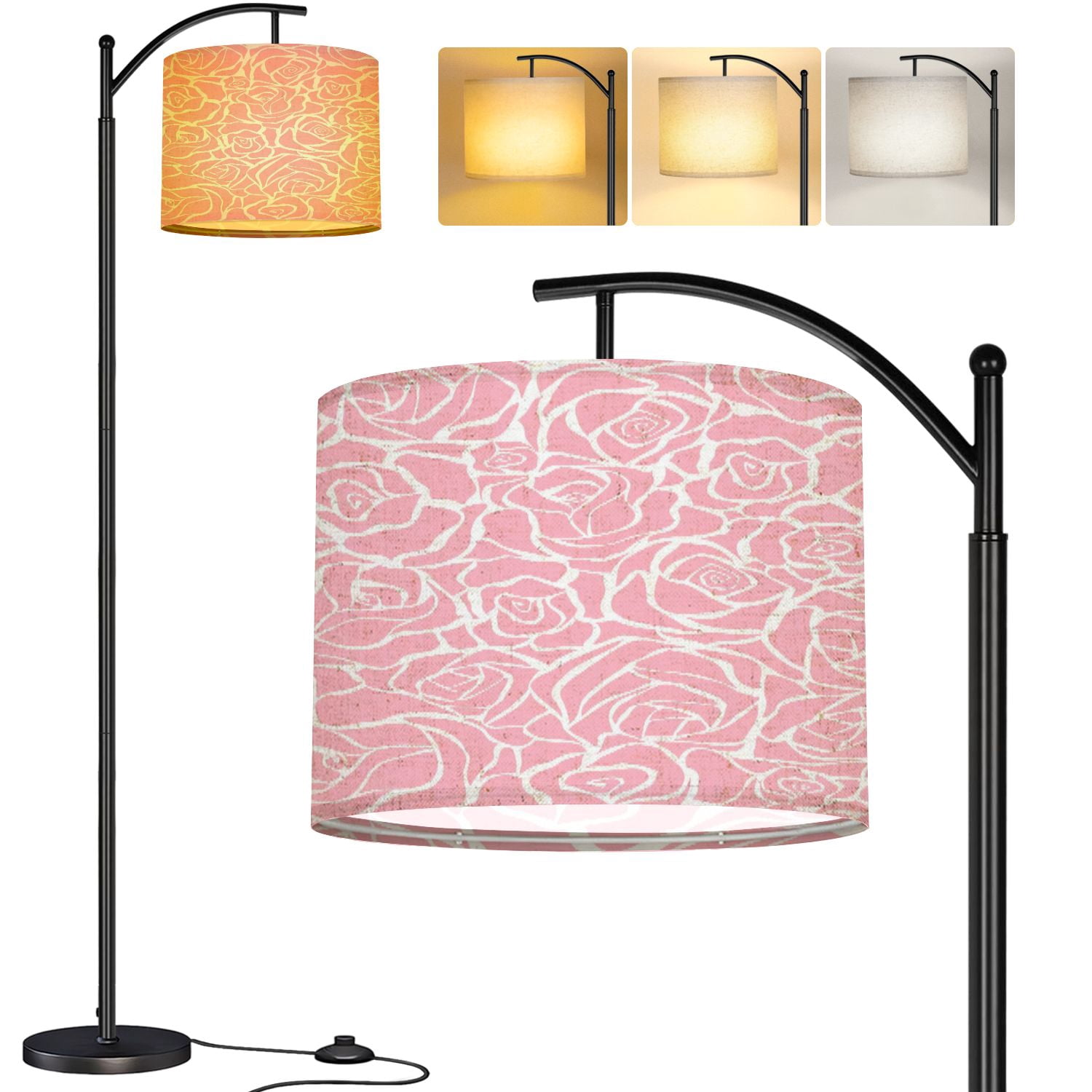 Arc Floor Lamp Seamless pink roses Tall Modern Standing Lamp LED ...