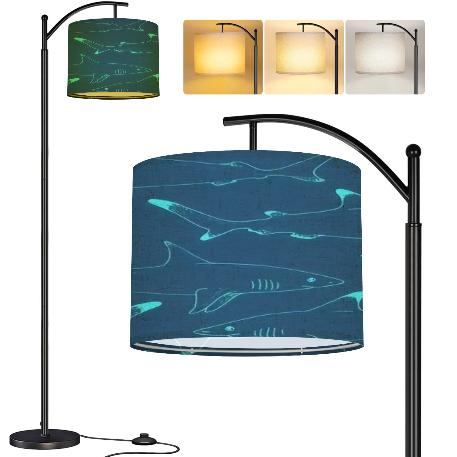 Arc Floor Lamp Seamless shark drawn wild sea animal sketch predator ...