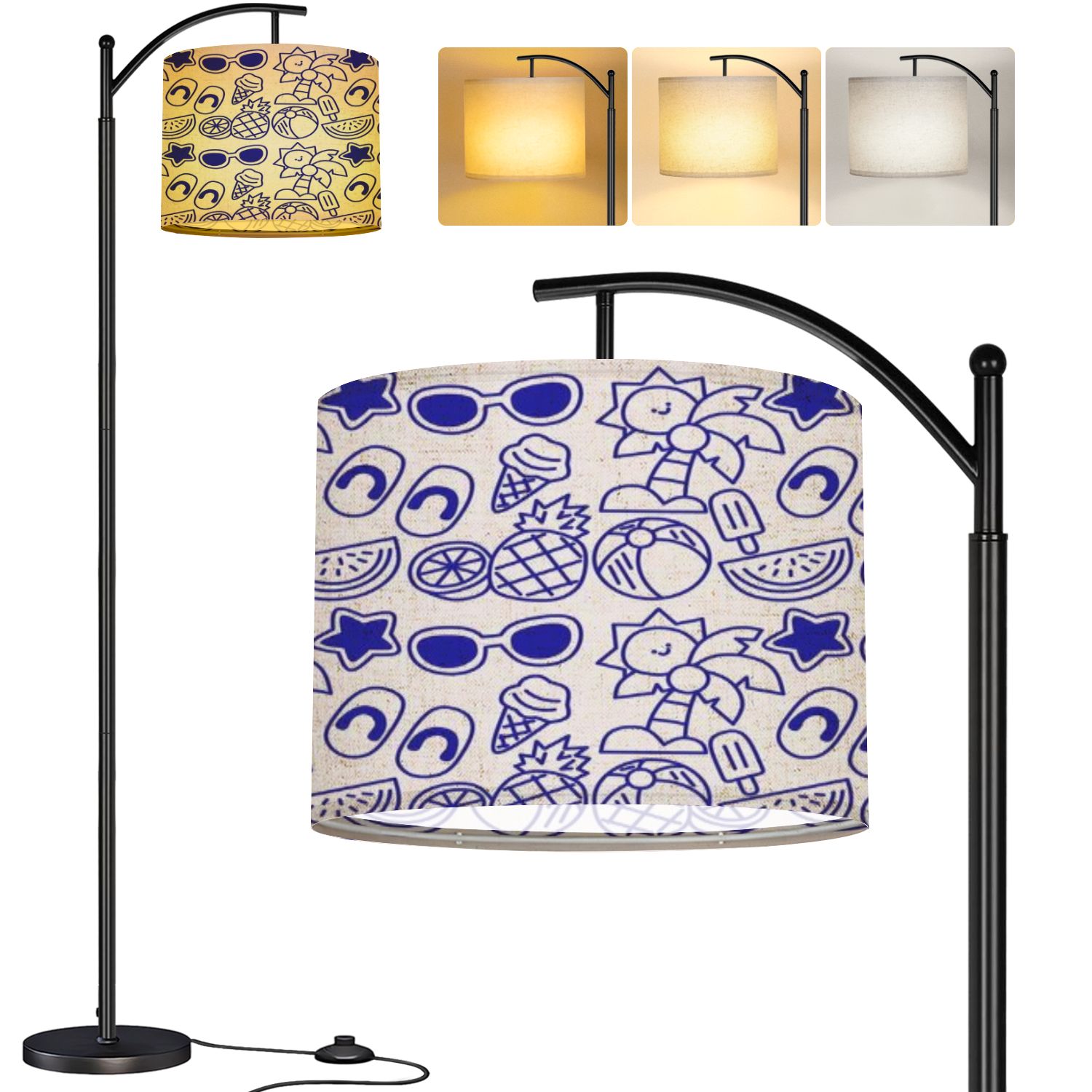 Arc Floor Lamp Seamless summer blue doodle style featuring palm trees ...