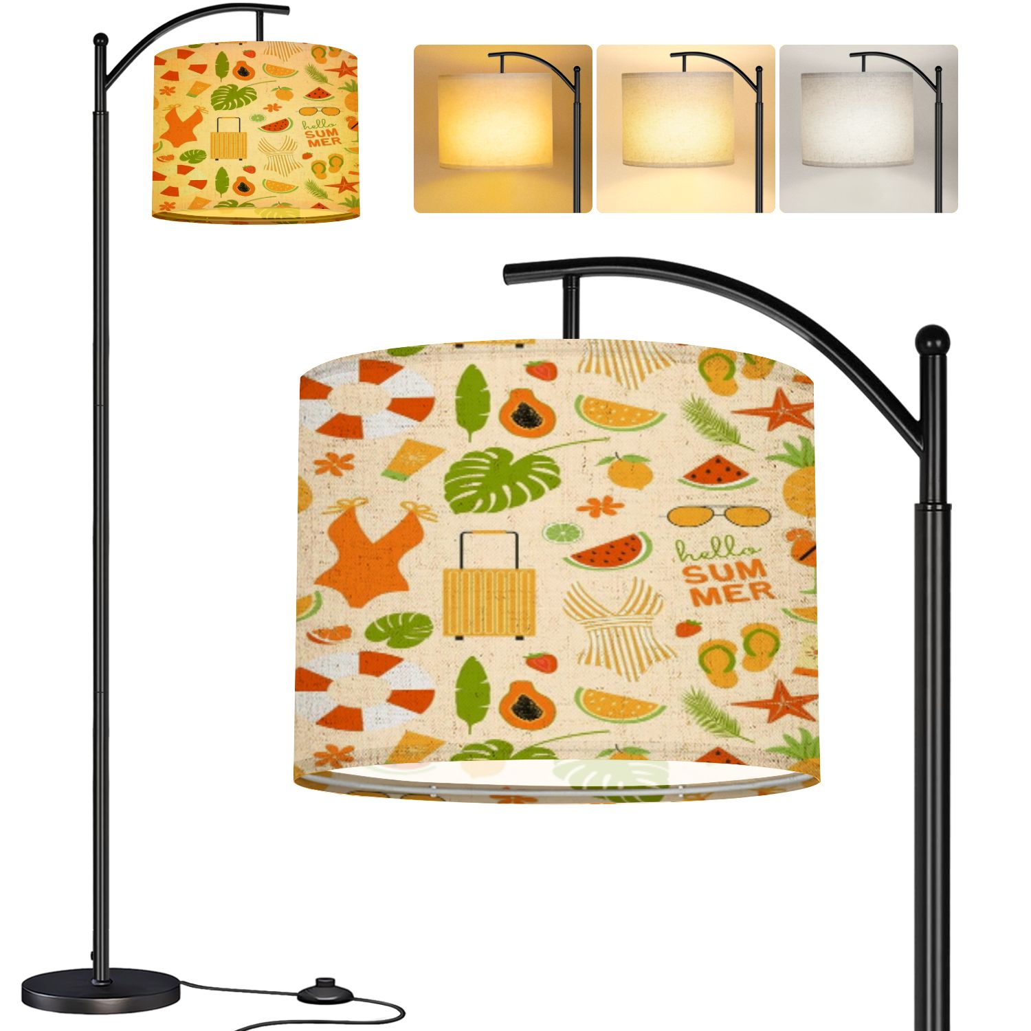 Arc Floor Lamp Seamless summer elements swimsuits sunglasses fruits ...