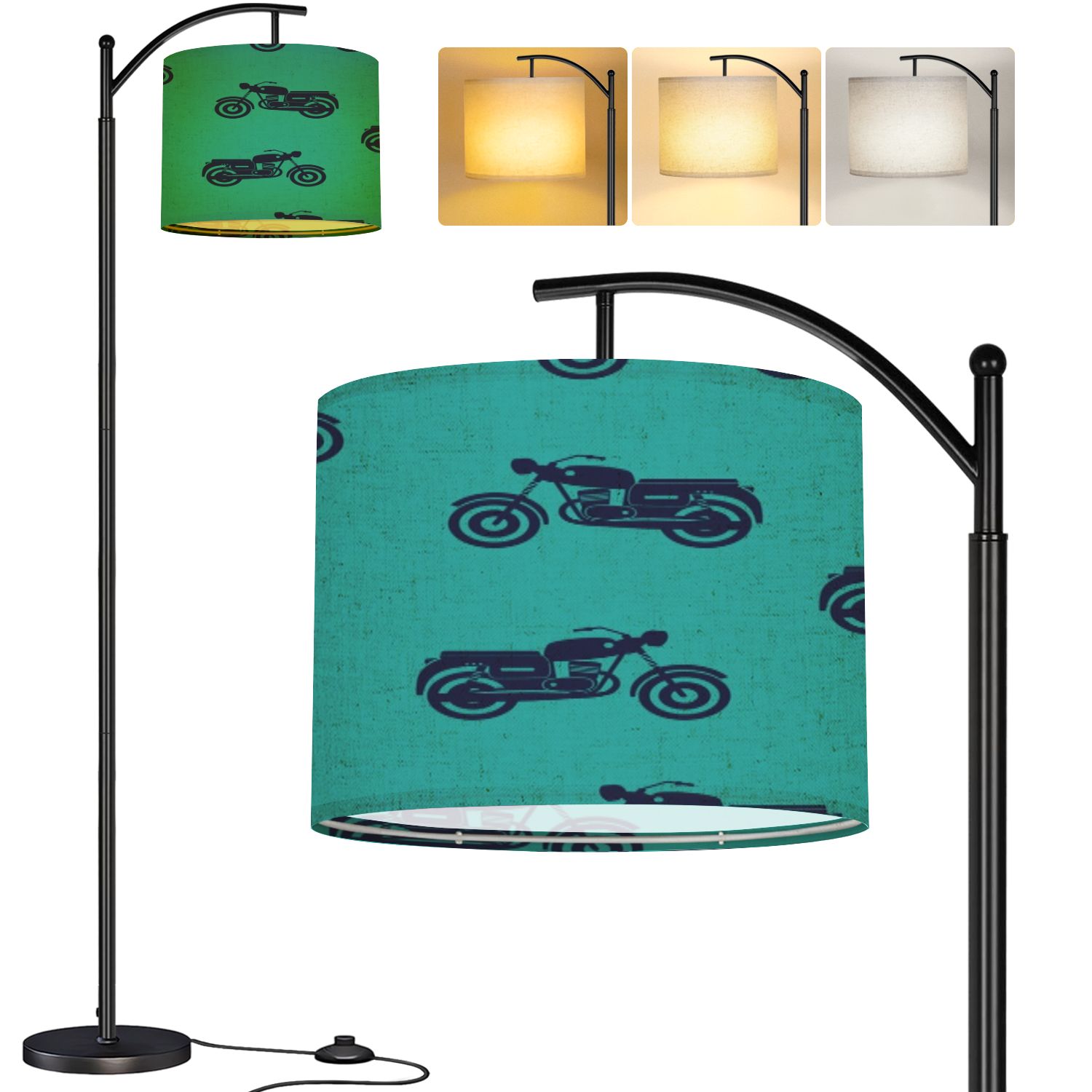 Arc Floor Lamp Seamless vintage motorcycle silhouette turquoise Tall ...