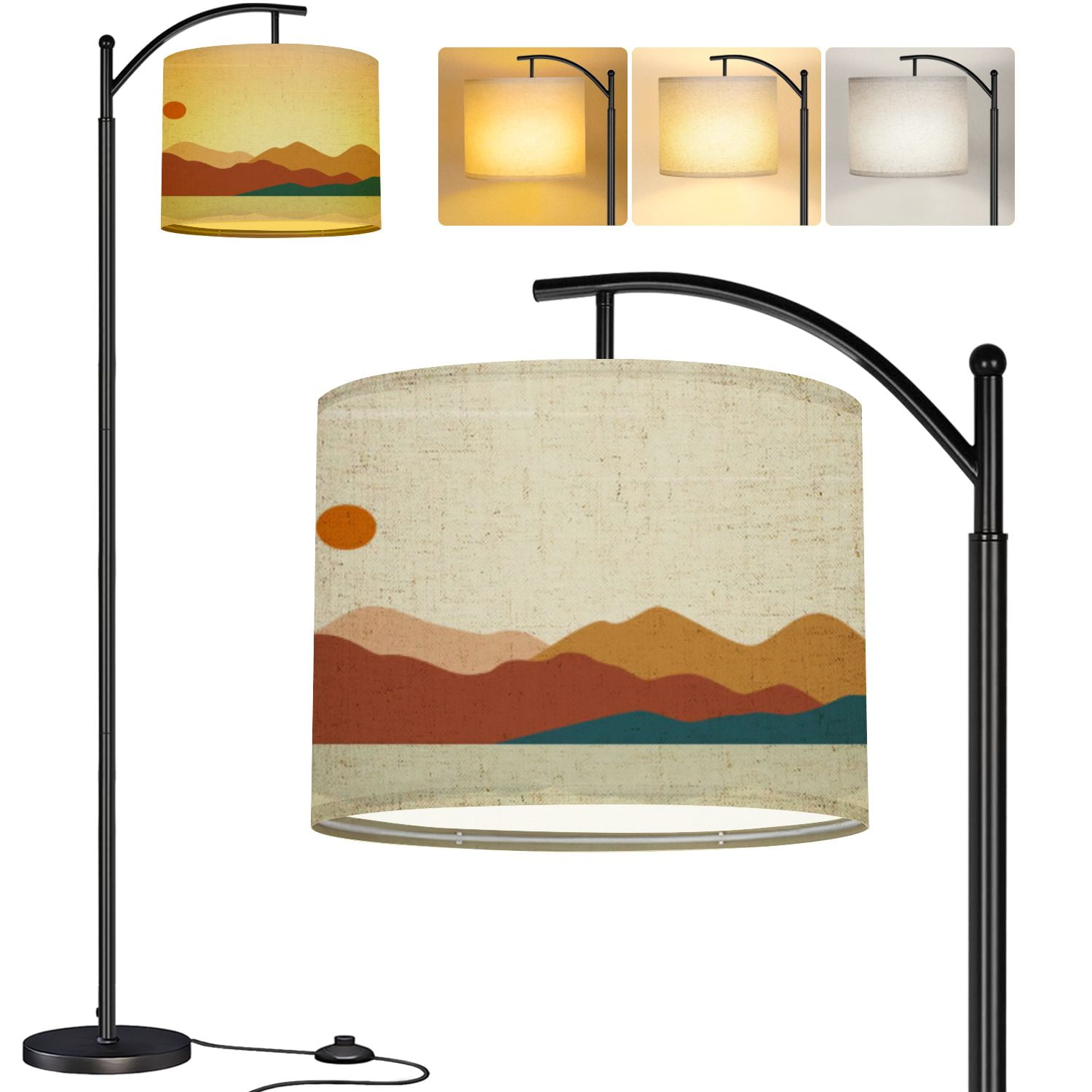 Arc Floor Lamp Seaside mountains landscape poster Morning 2d panorama ...