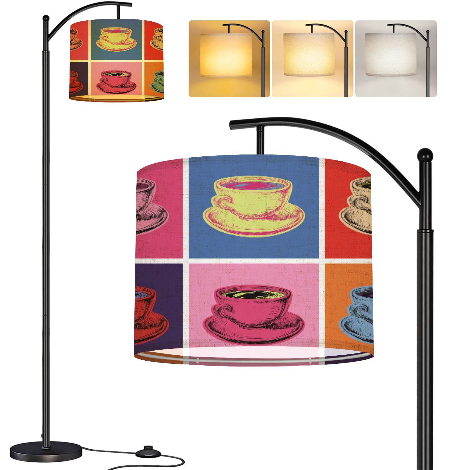 Arc Floor Lamp Set Coffee Mug Pop Art Style Tall Modern Standing Lamp ...
