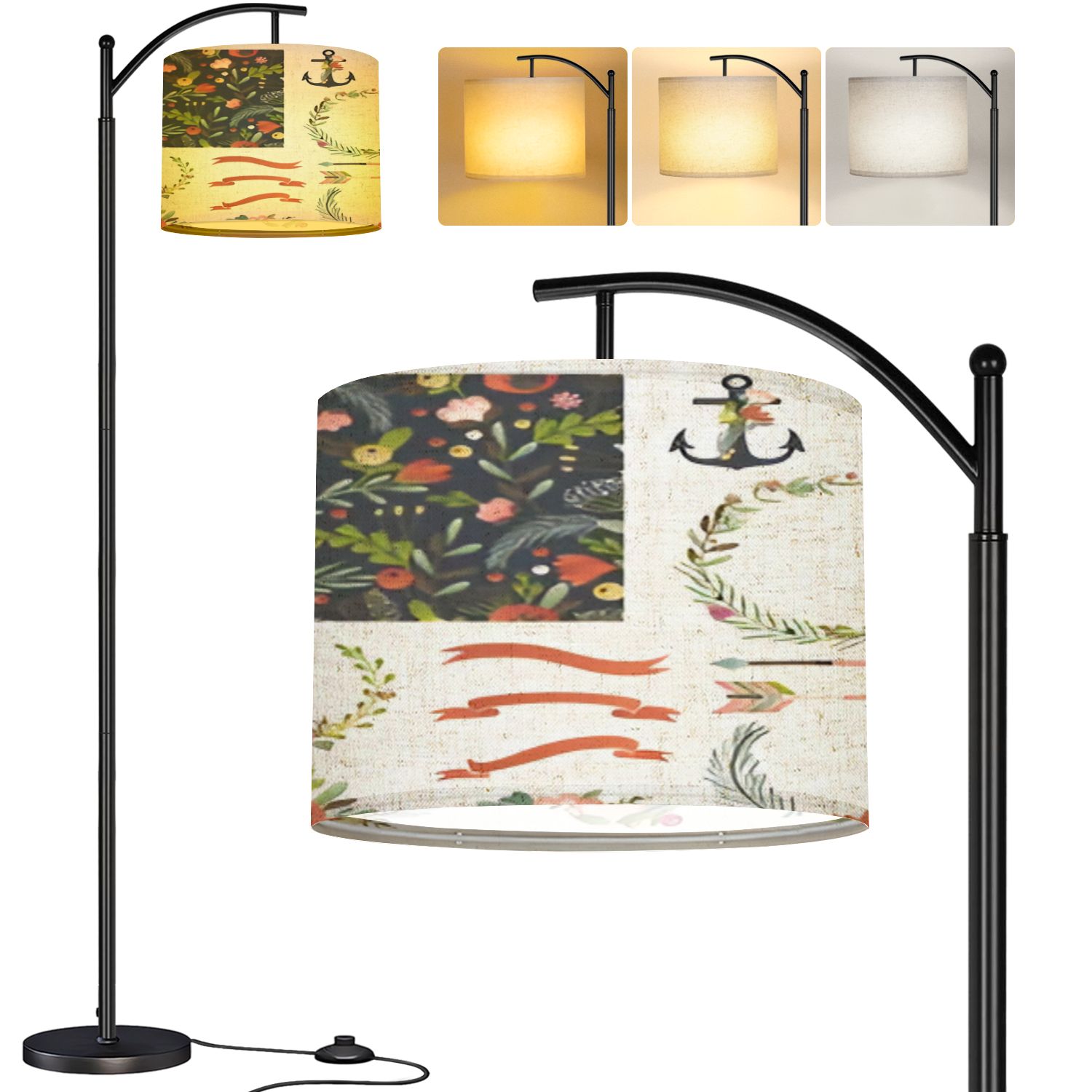 Arc Floor Lamp Set elements including seamless floral vignettes wreaths ...
