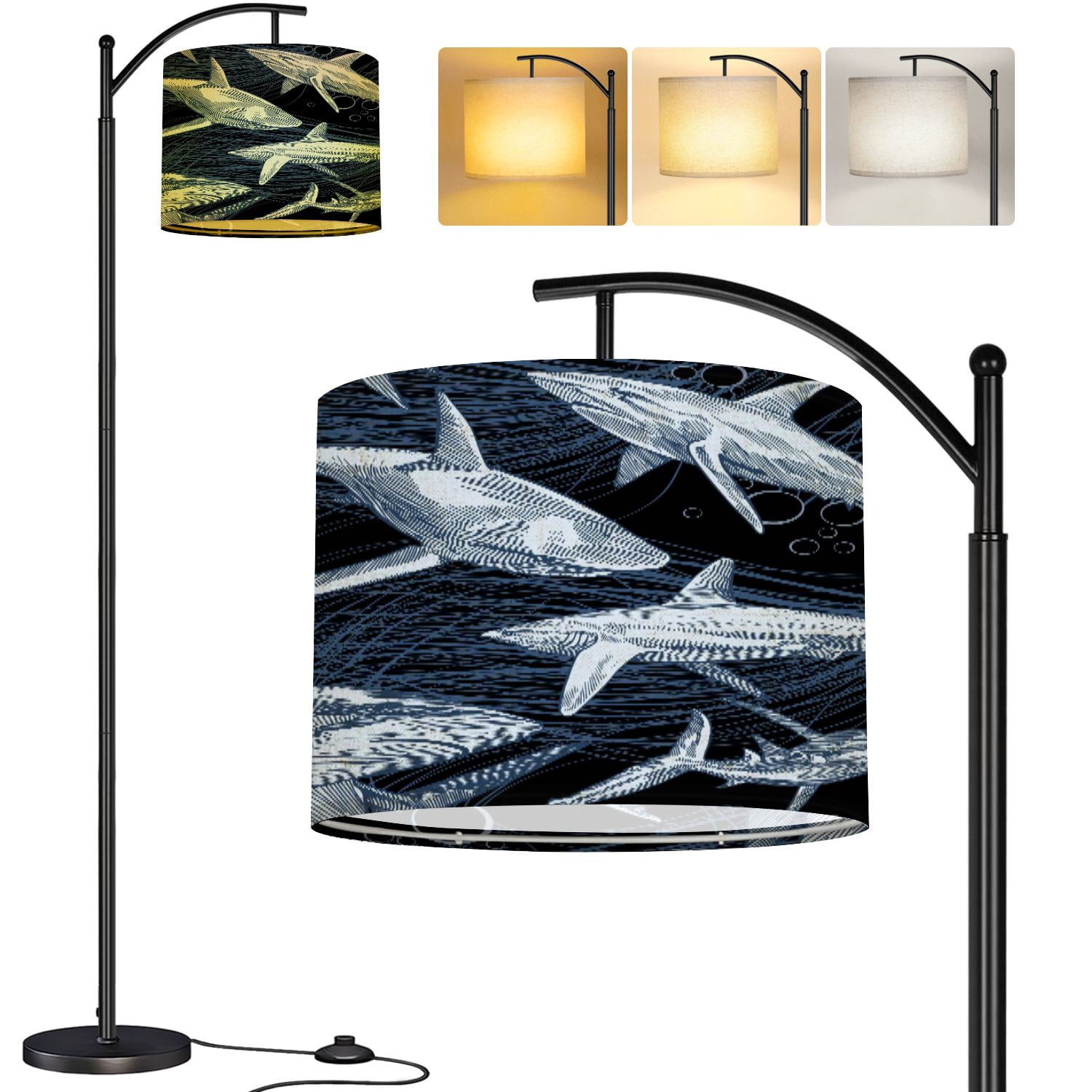 Arc Floor Lamp Shark Pattern hand drawn underwater Sea Fish ...