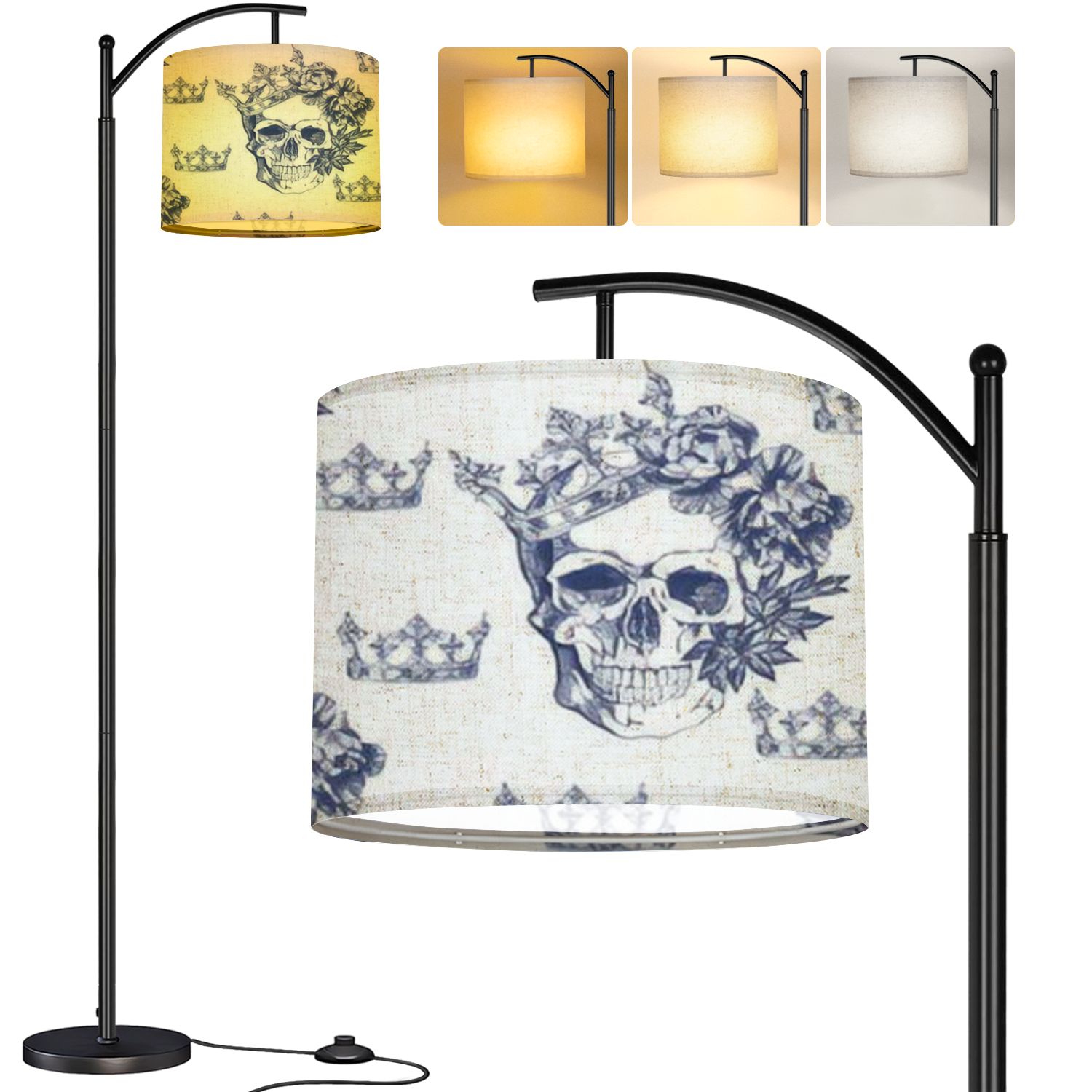 Arc Floor Lamp Skull butterly flower white Typographic graphic print ...