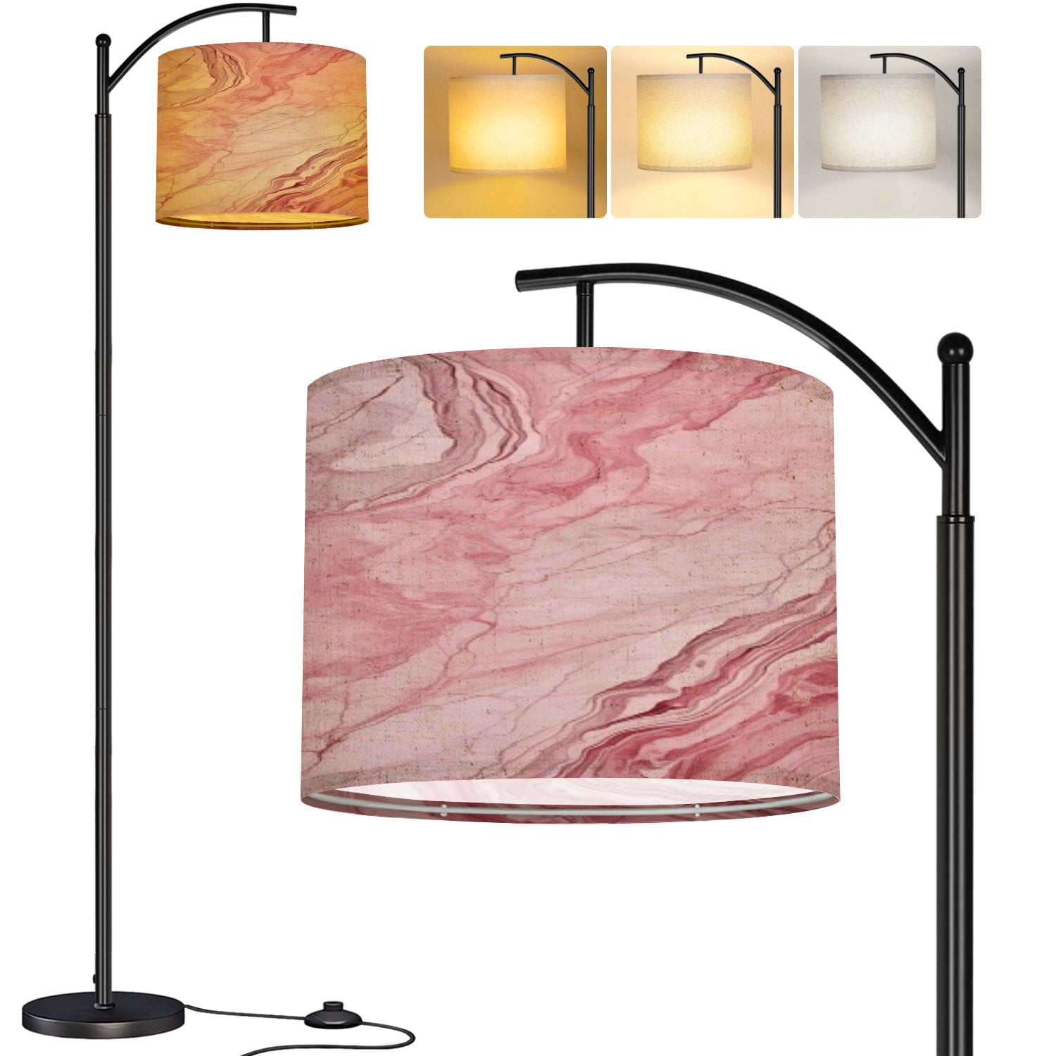 Arc Floor Lamp Soft Pink Marble Abstract Texture Tall Modern Standing ...