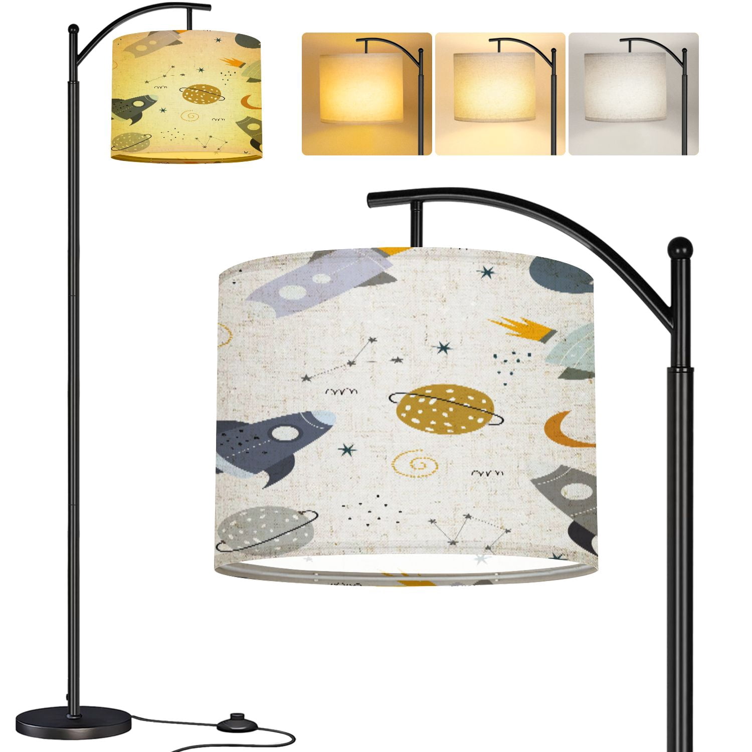 Arc Floor Lamp Space stars rocket Seamless pattern hand drawn cartoon ...