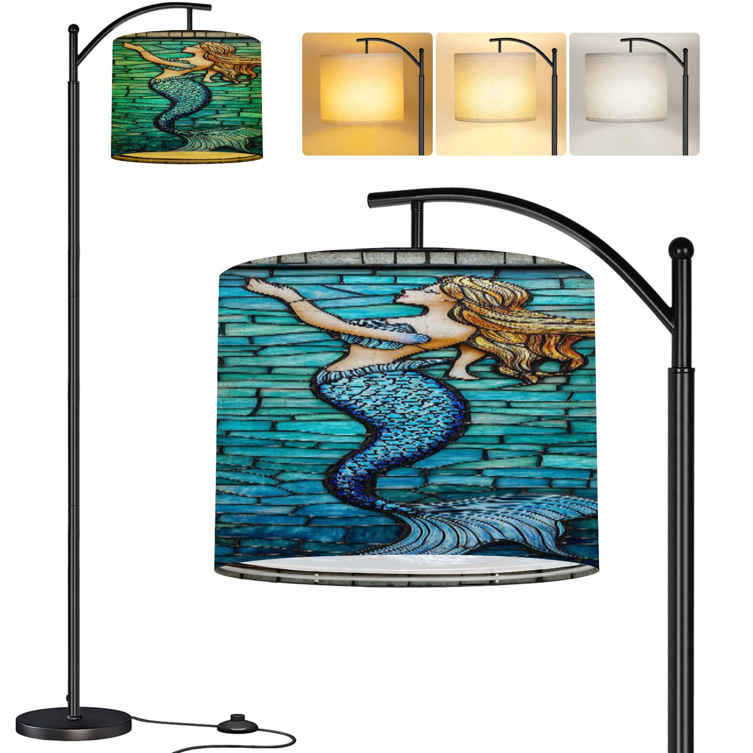 Arc Floor Lamp Stained Glass Window Panel Ocean Waves Long Hair Fish ...