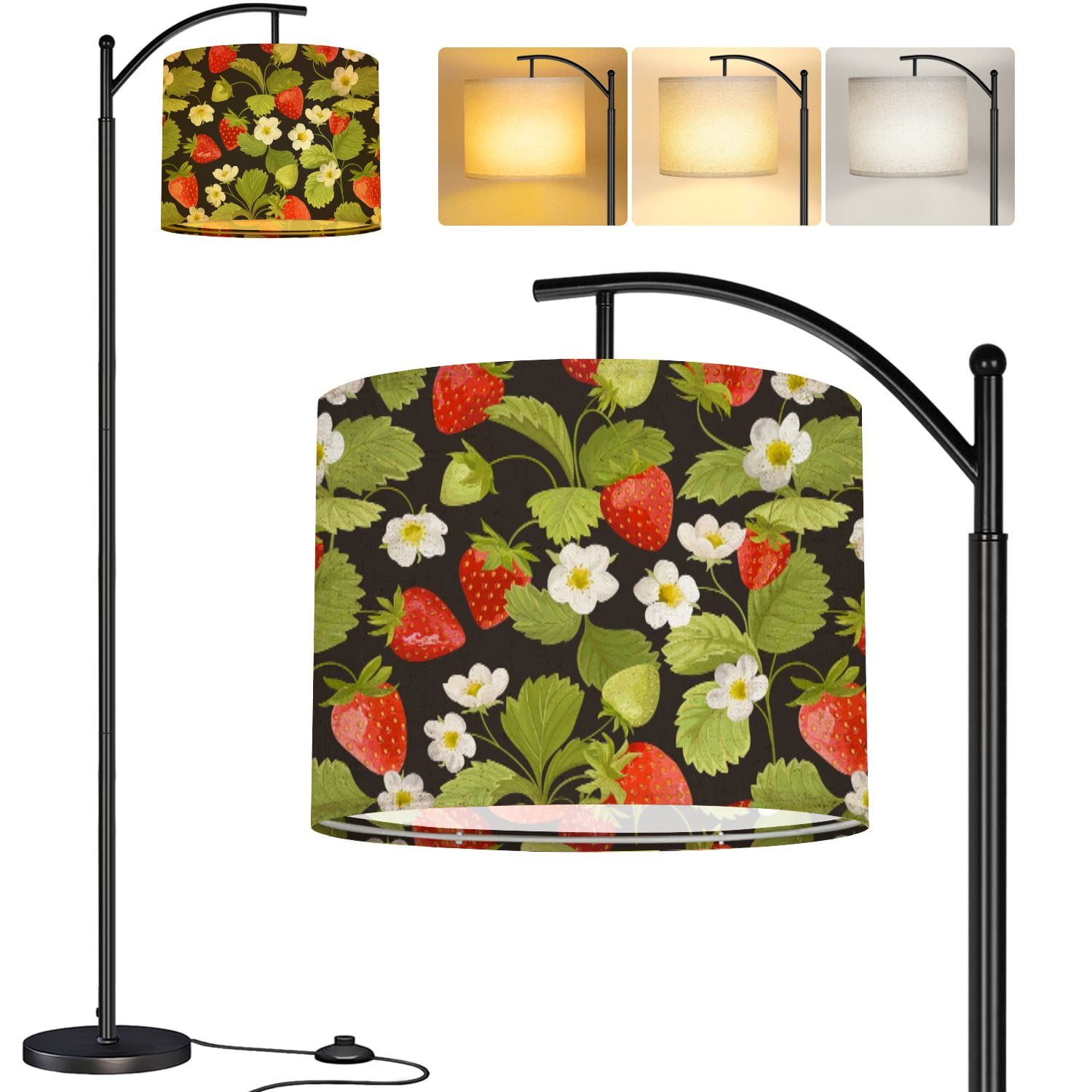 Arc Floor Lamp Strawberry flowers wild berries leaves seamless texture ...