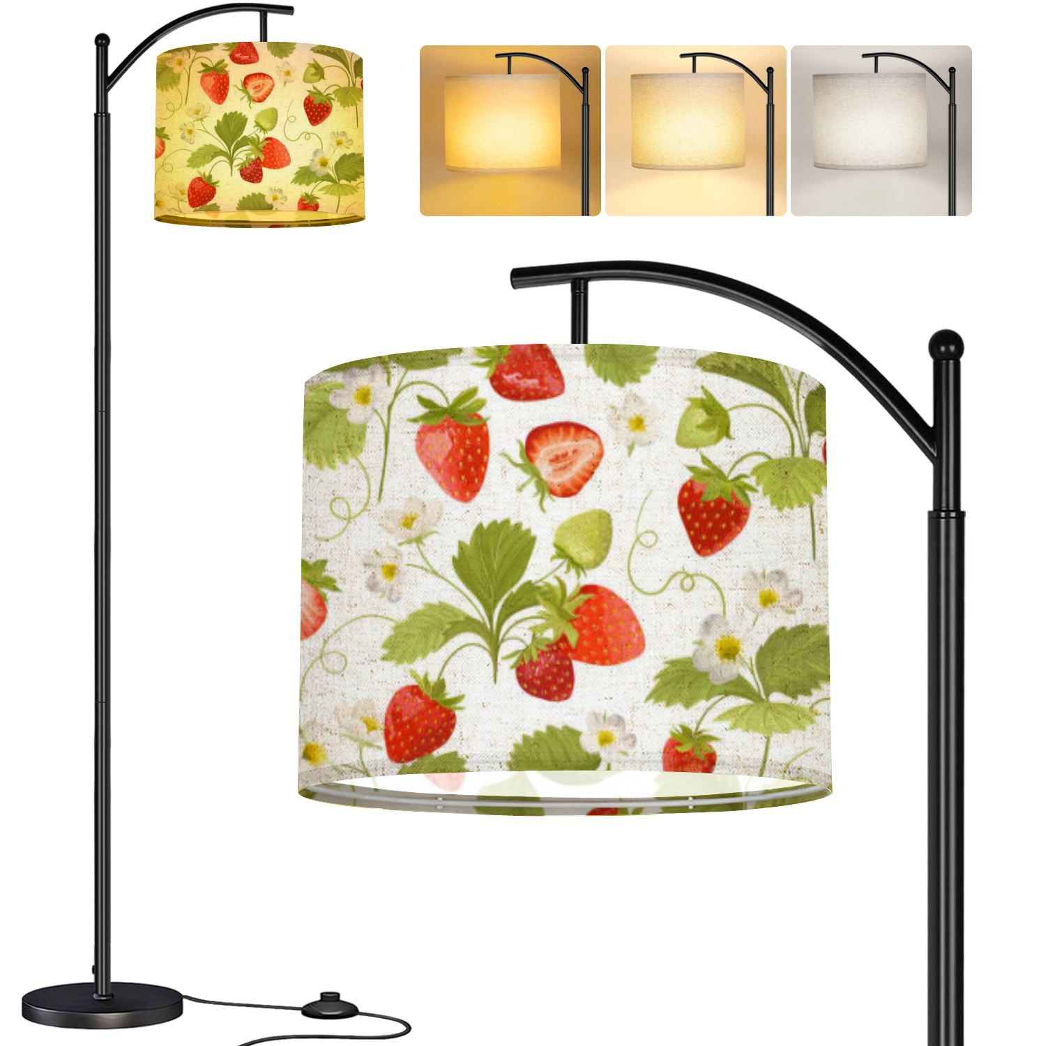 Arc Floor Lamp Strawberry flowers wild berries leaves seamless texture ...