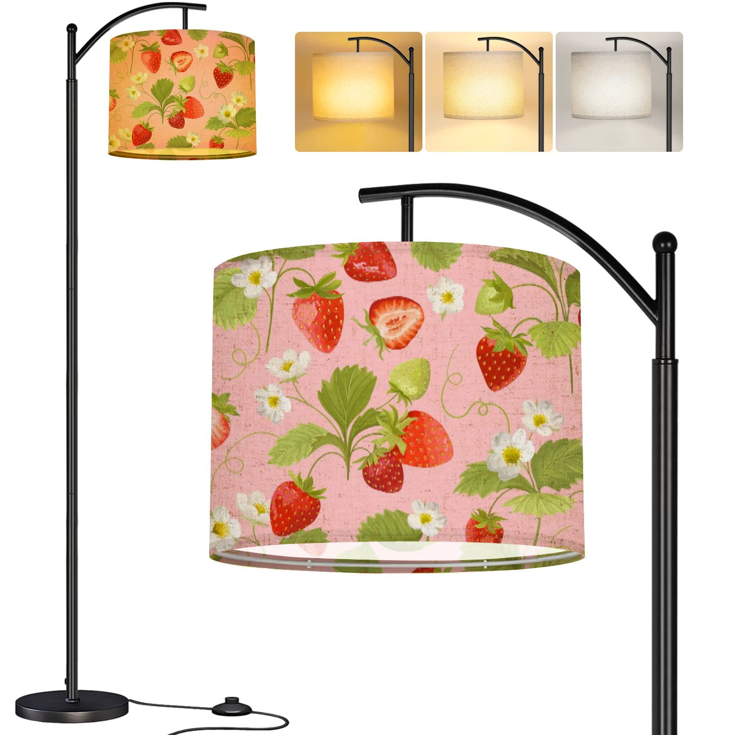 Arc Floor Lamp Strawberry pattern flowers wild berries leaves seamless ...