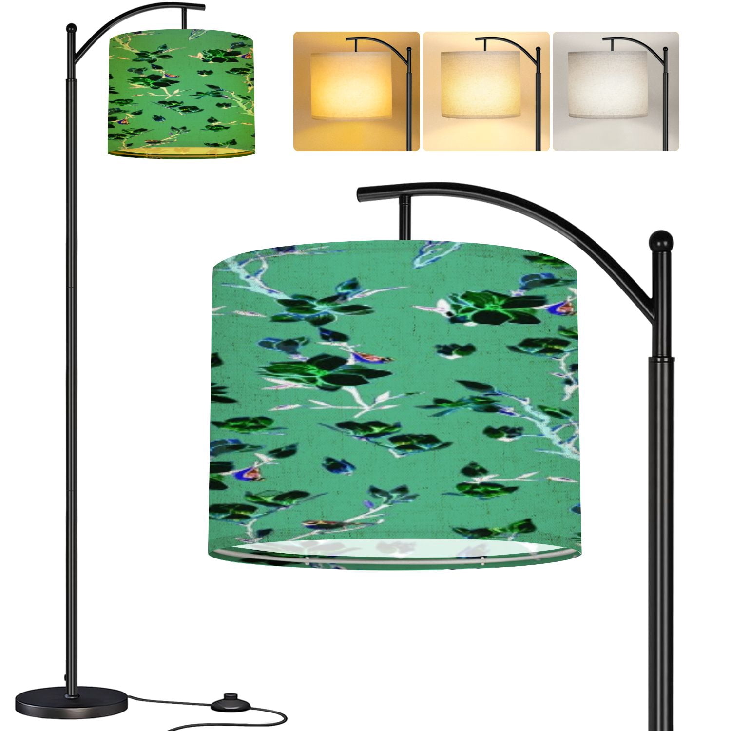 Arc Floor Lamp Strong stylized magnolia brunch pattern monochrome green ...