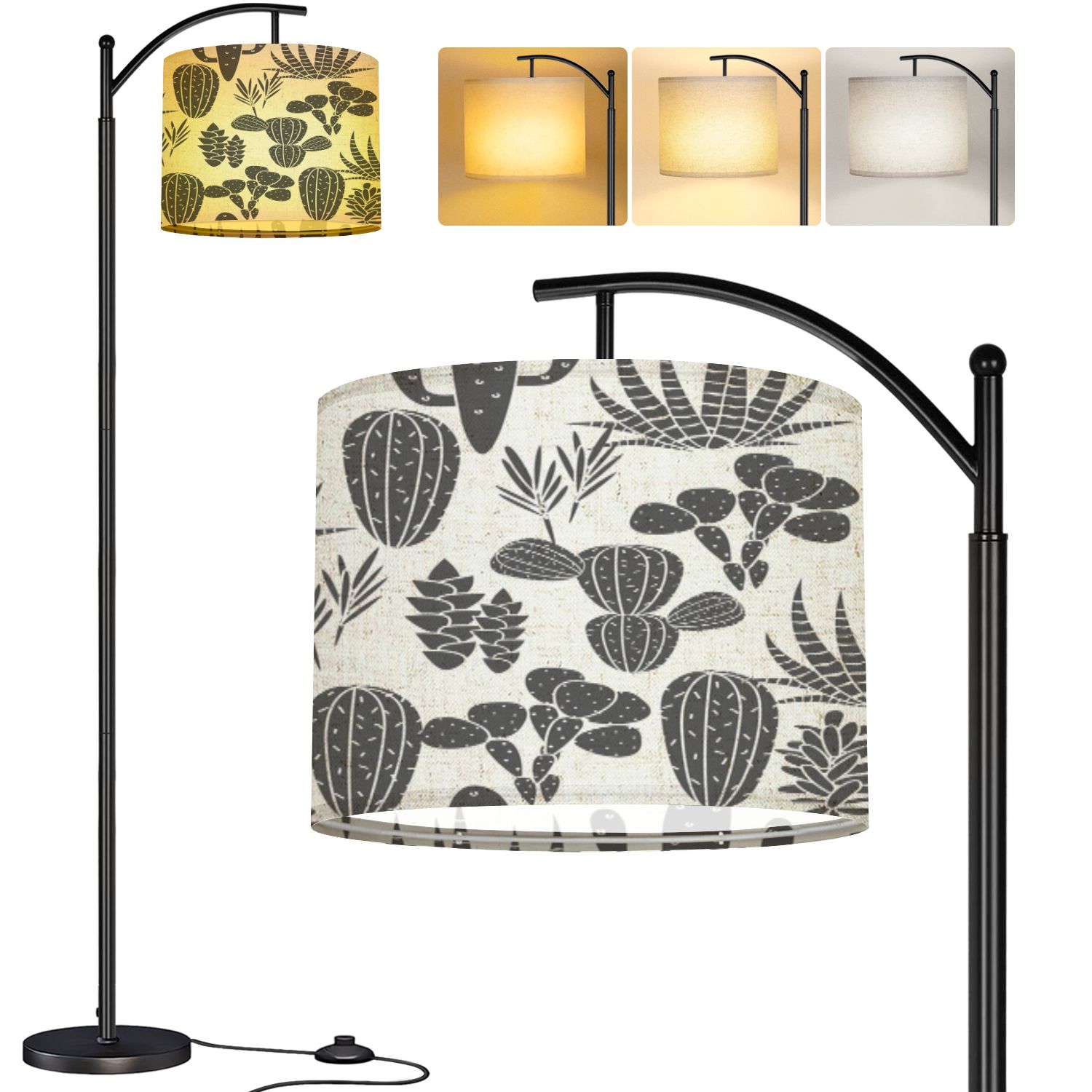 Arc Floor Lamp Succulents plant seamless pattern Botanical black white ...