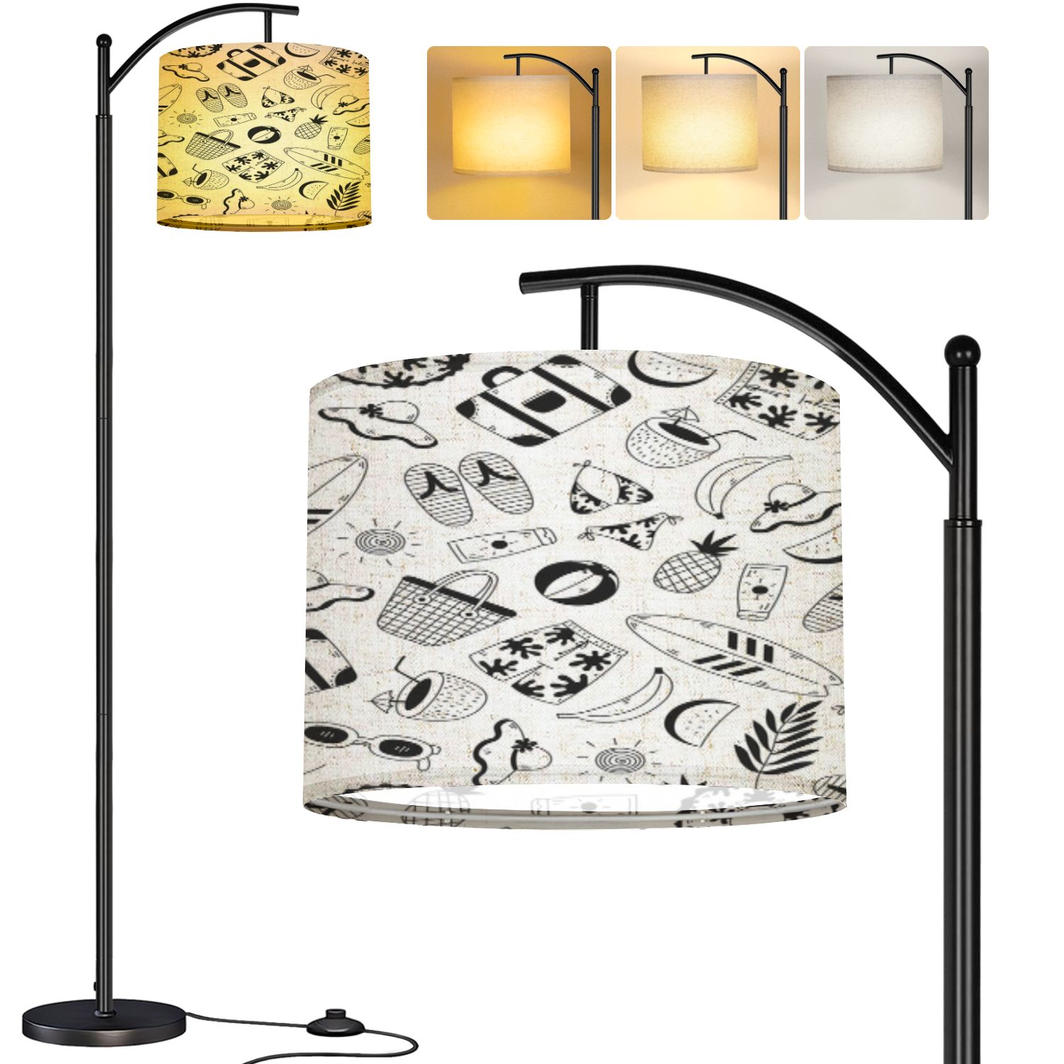 Arc Floor Lamp Summer Beach Doodle Icons Seamless Hand drawn black ...