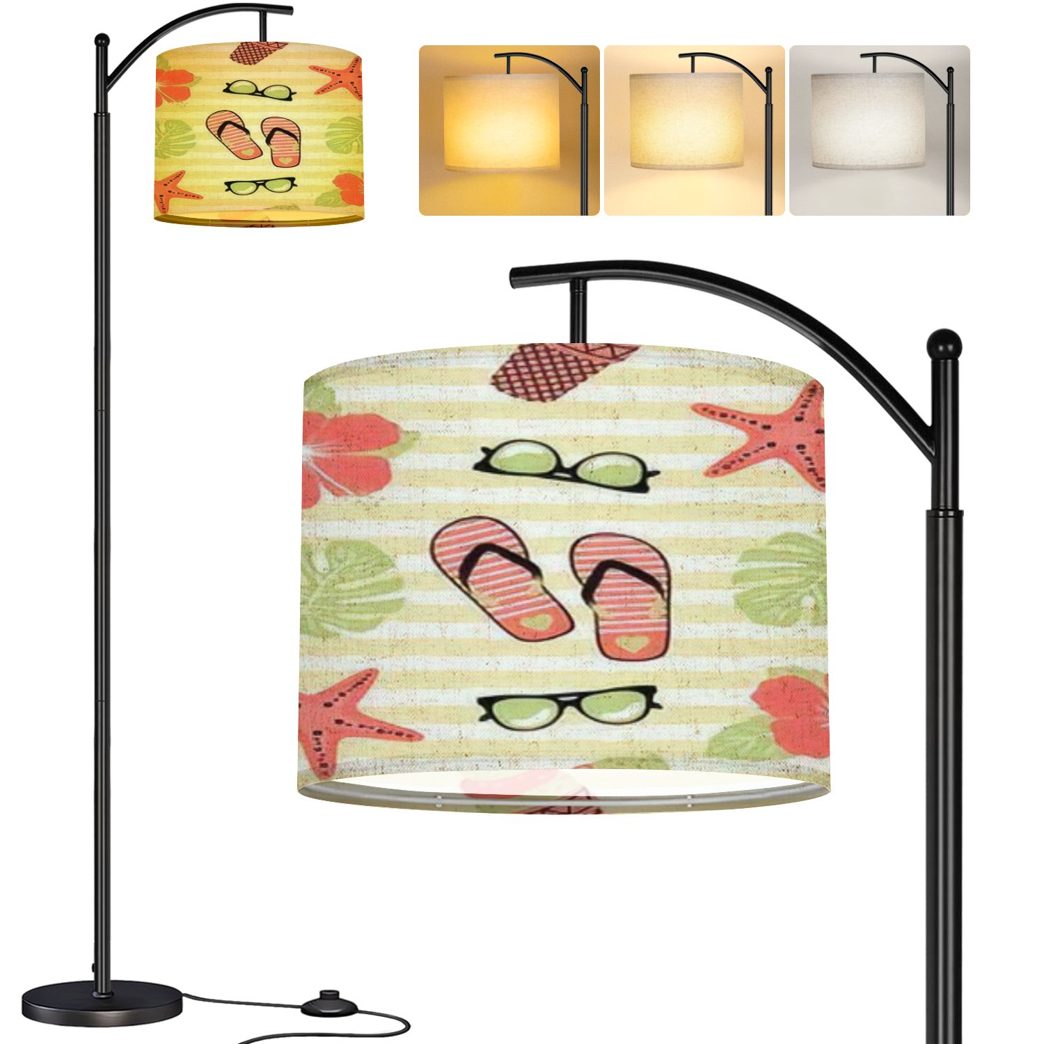 Arc Floor Lamp Summer beach seamless slate hibiscus monstera starfish ...