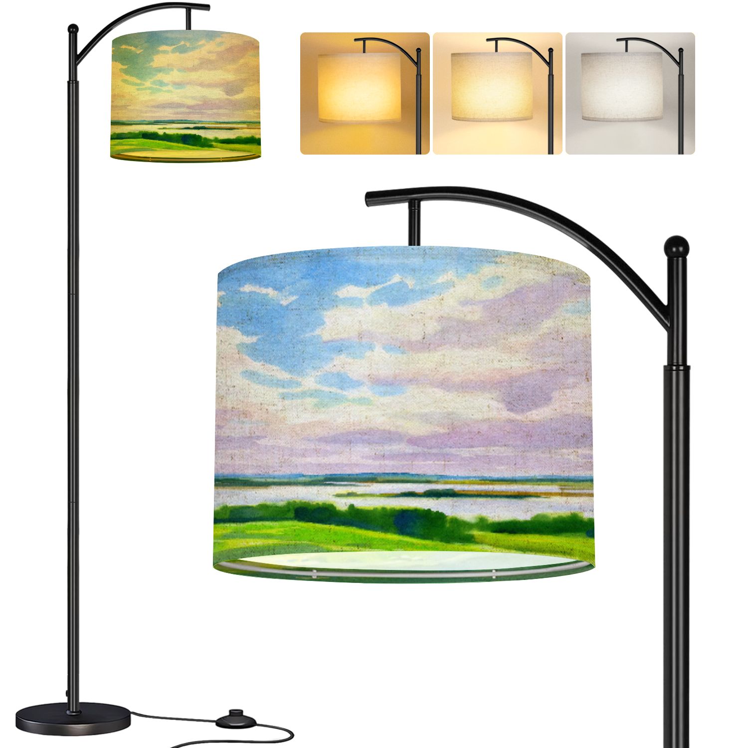 Arc Floor Lamp Summer landscape trees lake clouds Watercolor Tall ...