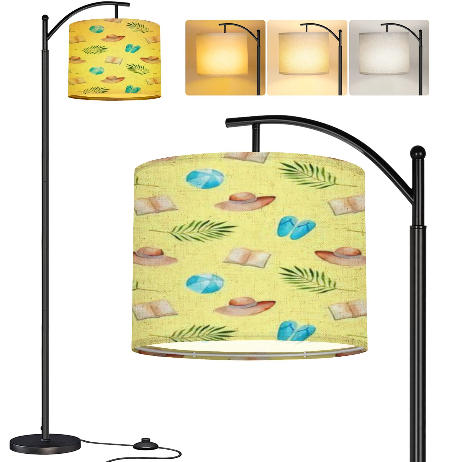 Arc Floor Lamp Summer recreation seamless Hand drawn palm leaves hat ...